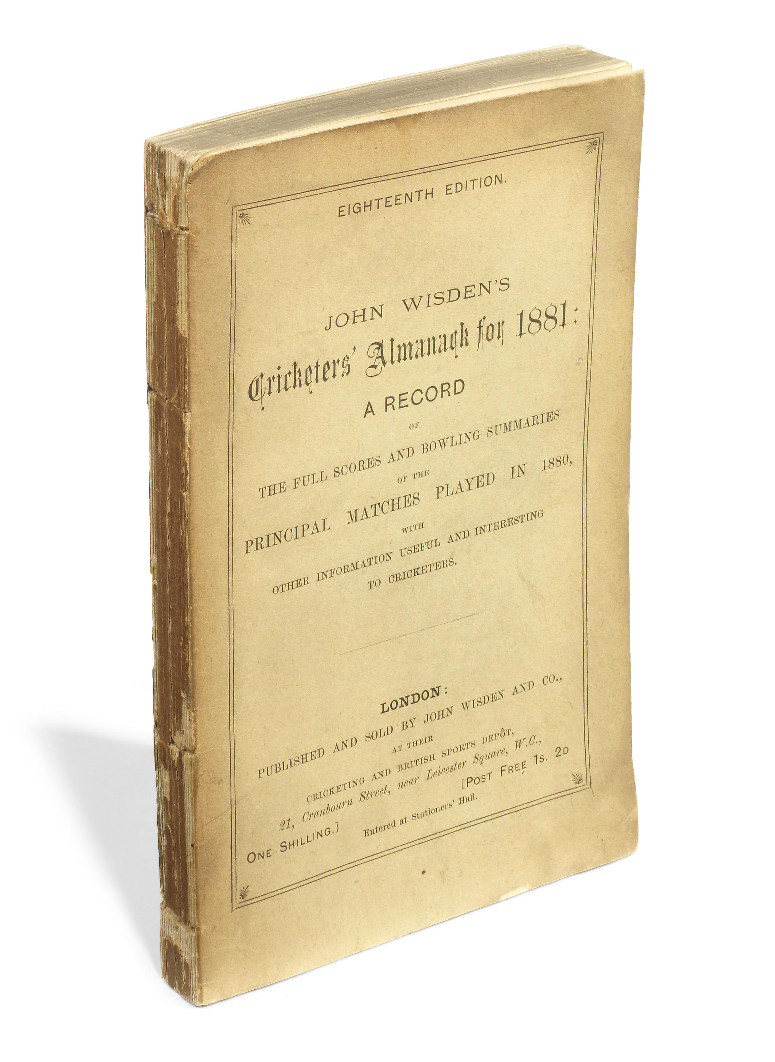 WISDEN 1881, Cricketers' Almanack. London: J. Wisden, [1881]. 8vo ...