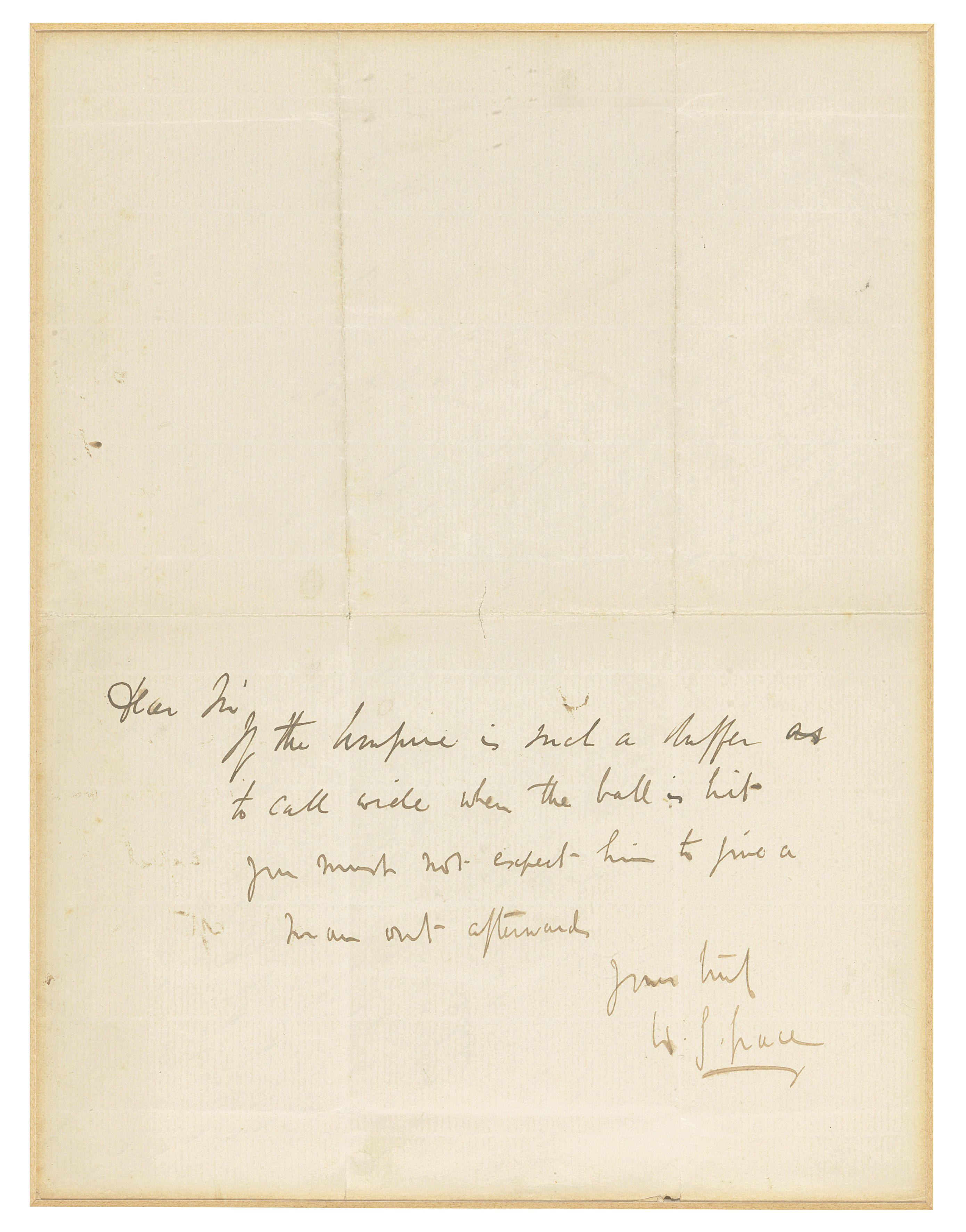 WILLIAM GILBERT GRACE, A 2-page autograph letter to Grace, dated Aug 25 ...