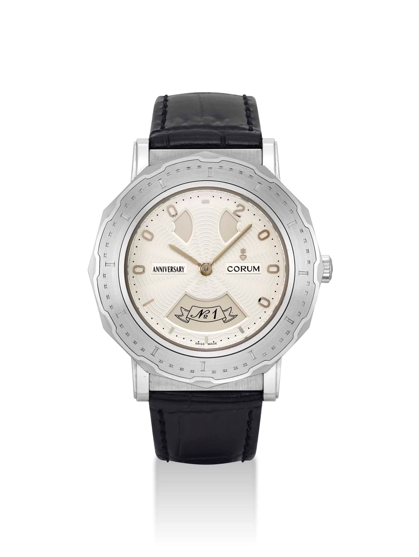 CORUM. A RARE 18K WHITE GOLD LIMITED EDITION AUTOMATIC DODECAGON-SHAPED ...