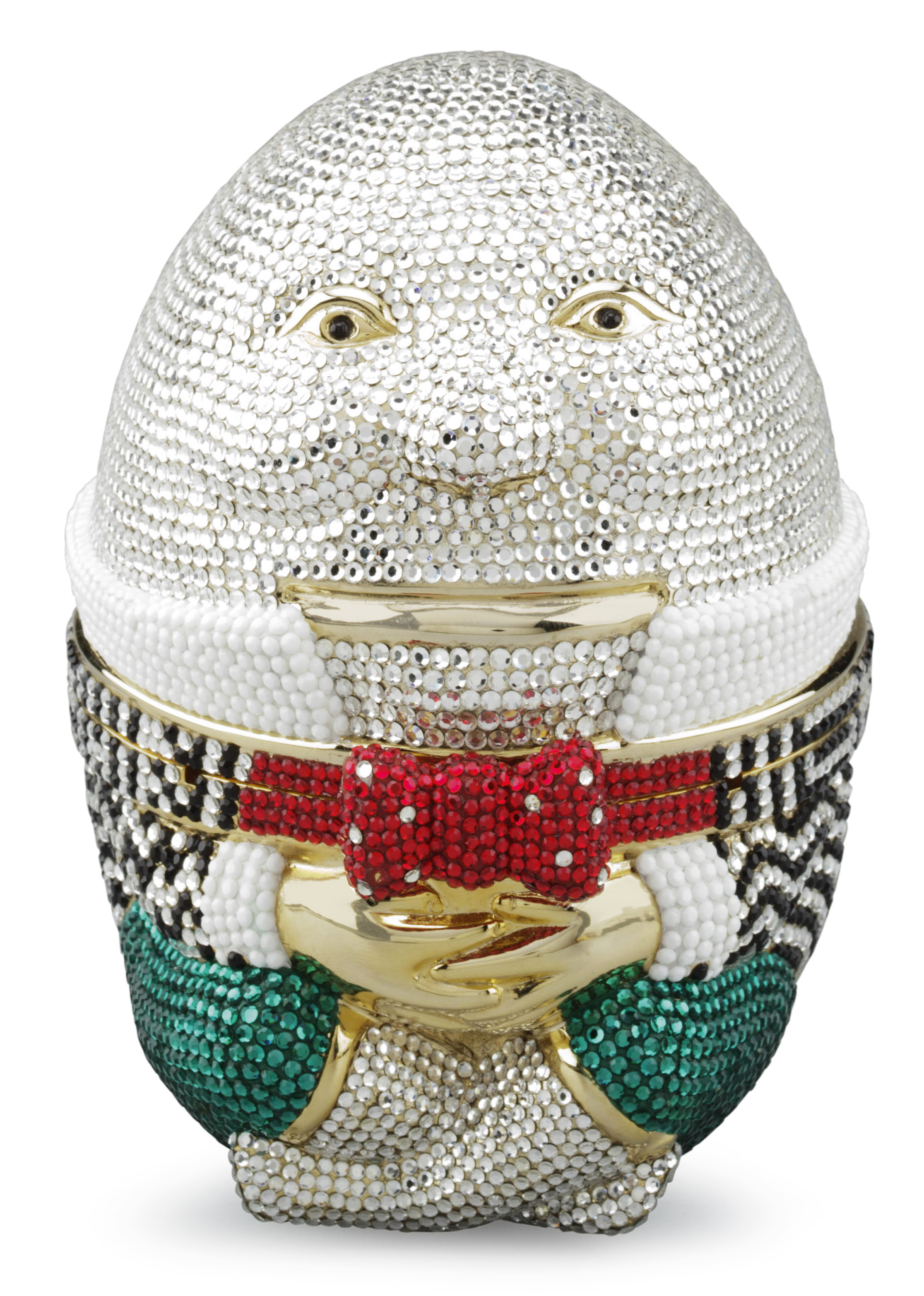 A SILVER CRYSTAL HUMPTY DUMPTY CLUTCH EVENING BAG, JUDITH LEIBER ...