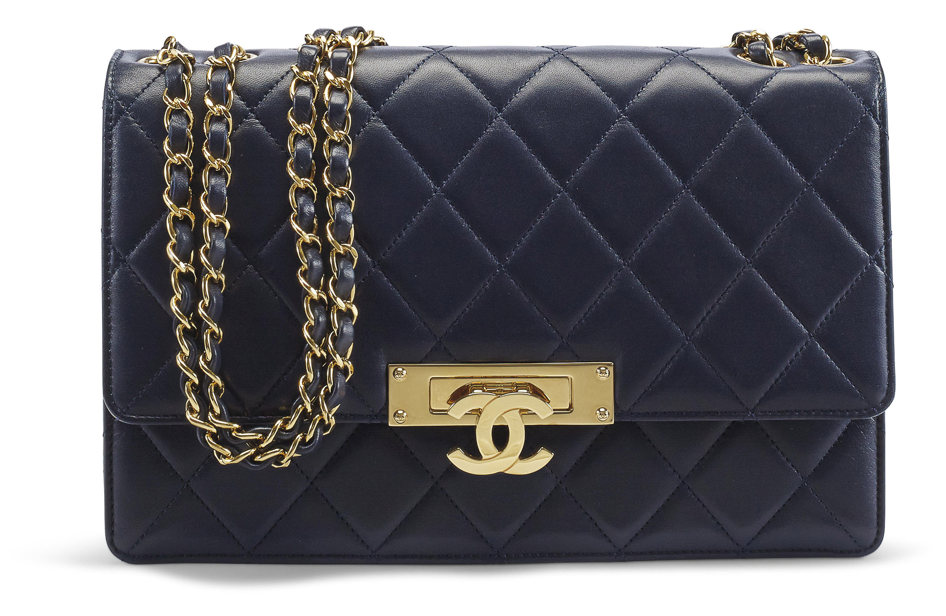 CHANEL, 2015, A DARK BLUE LAMBSKIN LEATHER SINGLE FLAP BAG | Christie’s