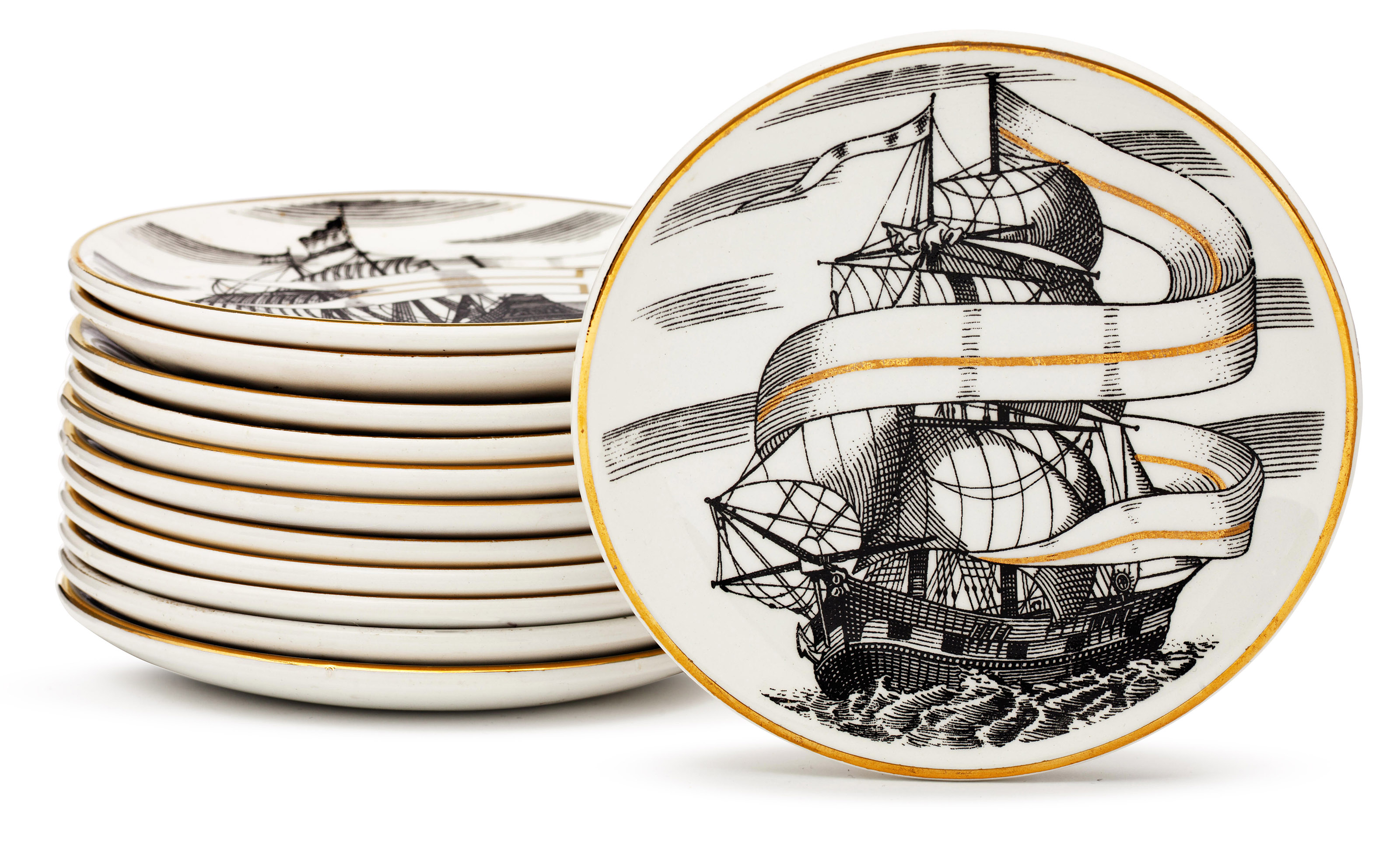 PIERO FORNASETTI (1913-1988), A GROUP OF TWELVE 'VELIERI' COASTERS ...
