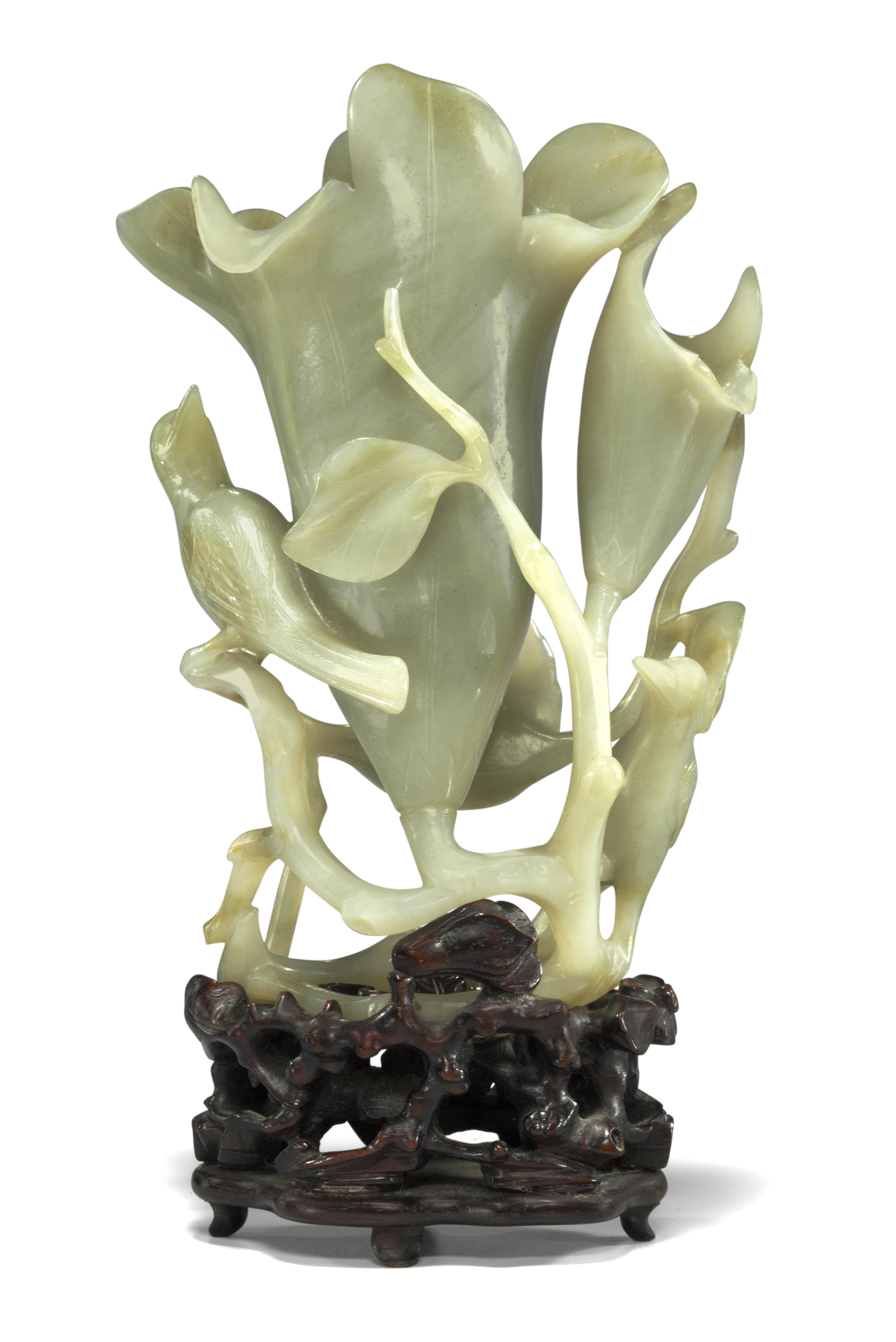 A SMALL GREYISH-GREEN JADE FLOWER-FORM VASE, CHINA, 19TH-20TH CENTURY ...