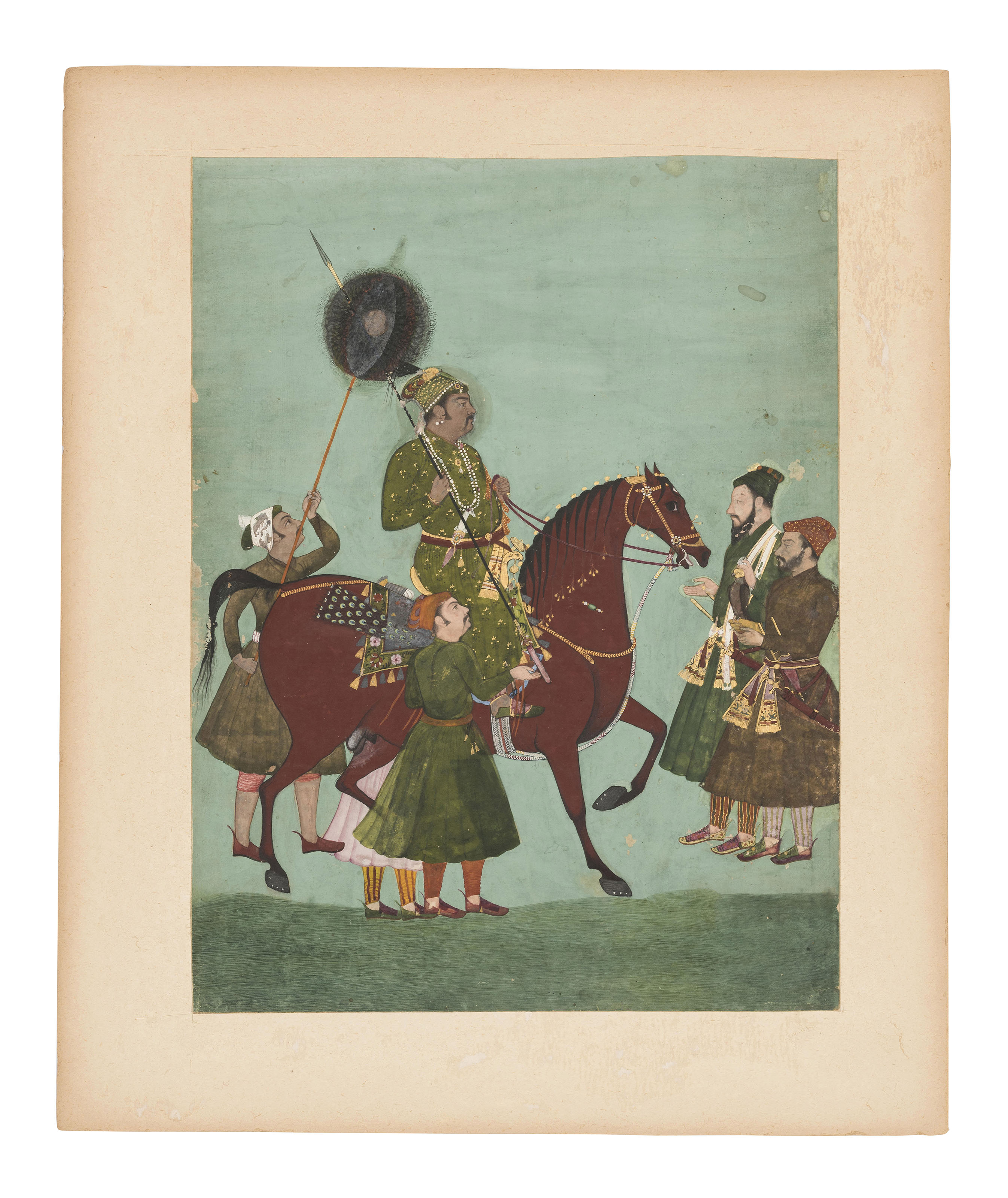 AN EQUESTRIAN PORTRAIT, POSSIBLY BUNDI, RAJASTHAN, NORTH INDIA, CIRCA ...