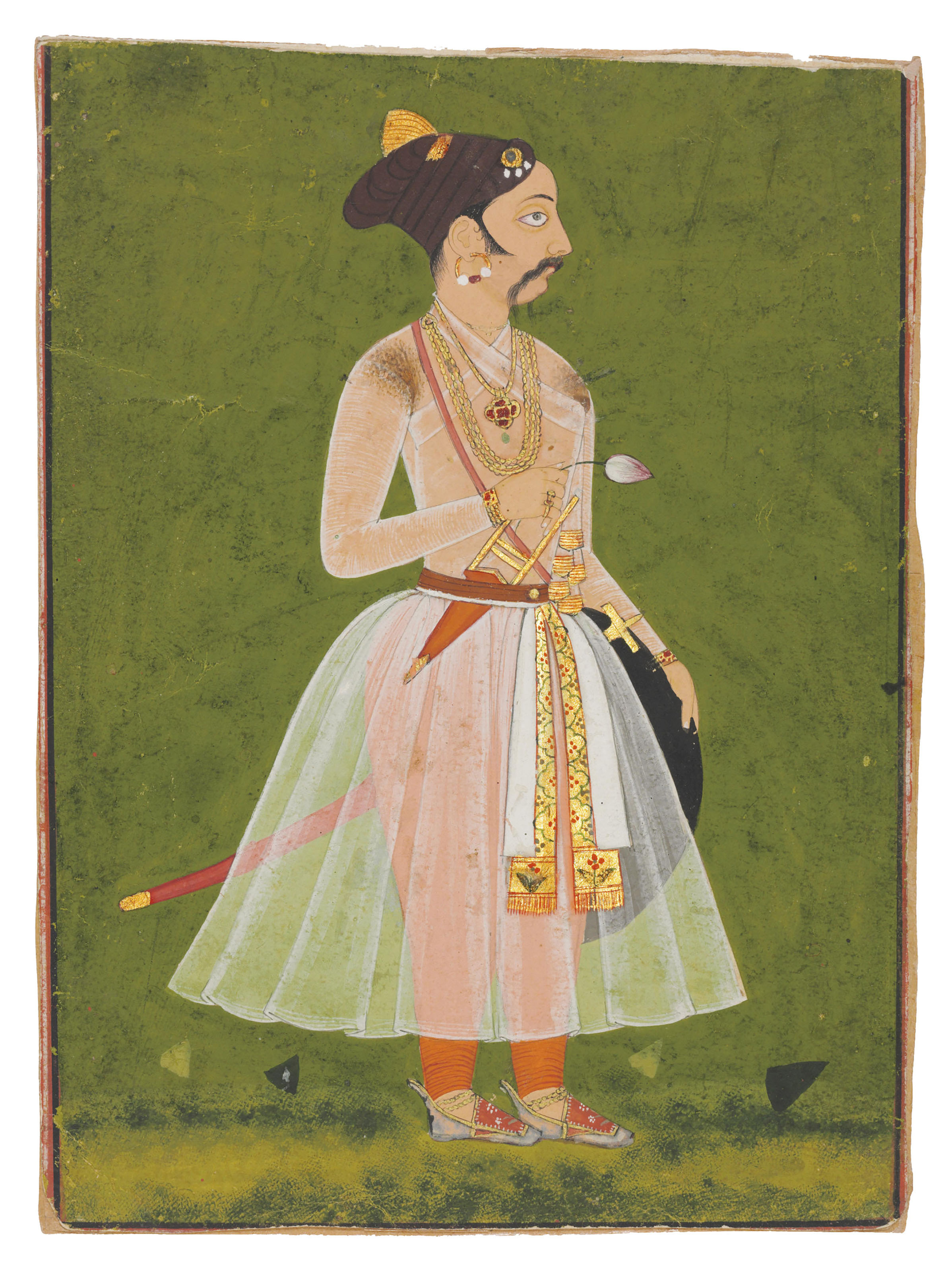 A STANDING PORTRAIT OF A RAJA, MEWAR, RAJASTHAN, NORTH INDIA, LATE 17TH ...