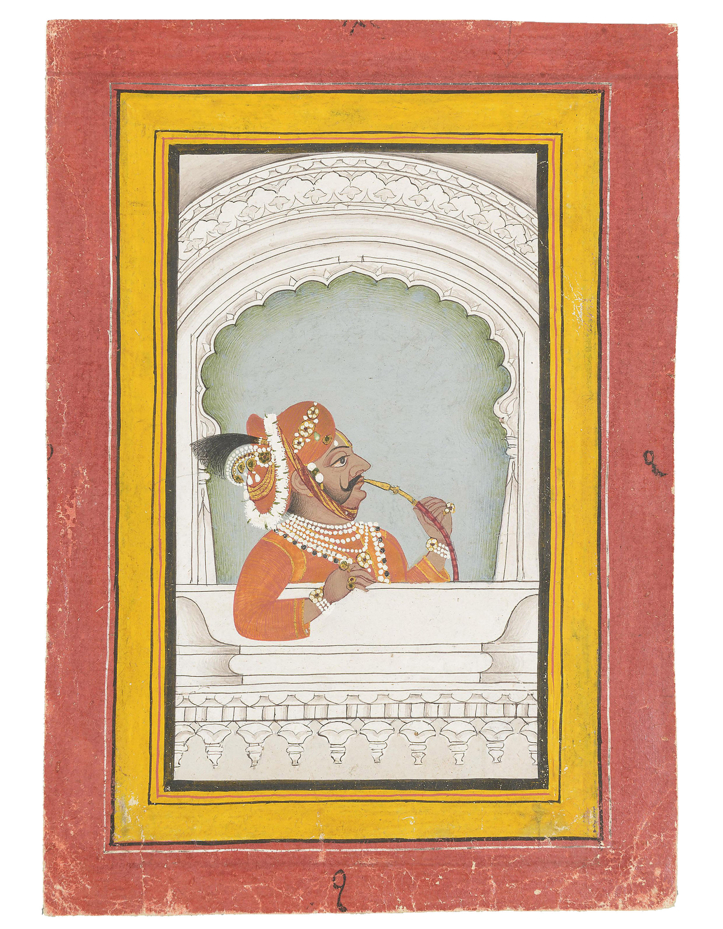 THE PRATHVI SINGHJI OF THE RAO OF BHANSWARA AT A JHAROKHA WINDOW ...