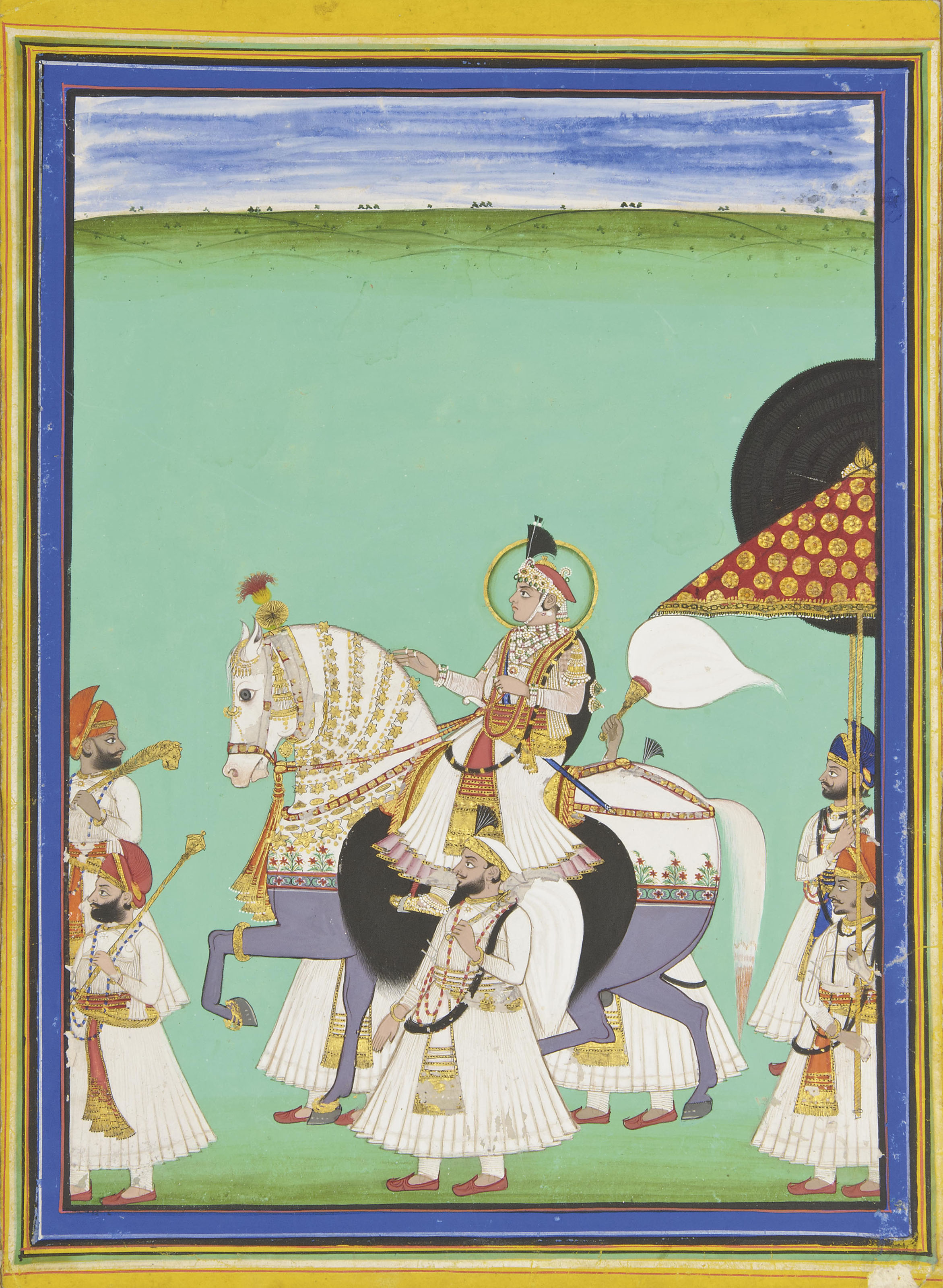 AN EQUESTRIAN PORTRAIT OF A YOUNG MEWARI PRINCE, UDAIPUR, MEWAR ...