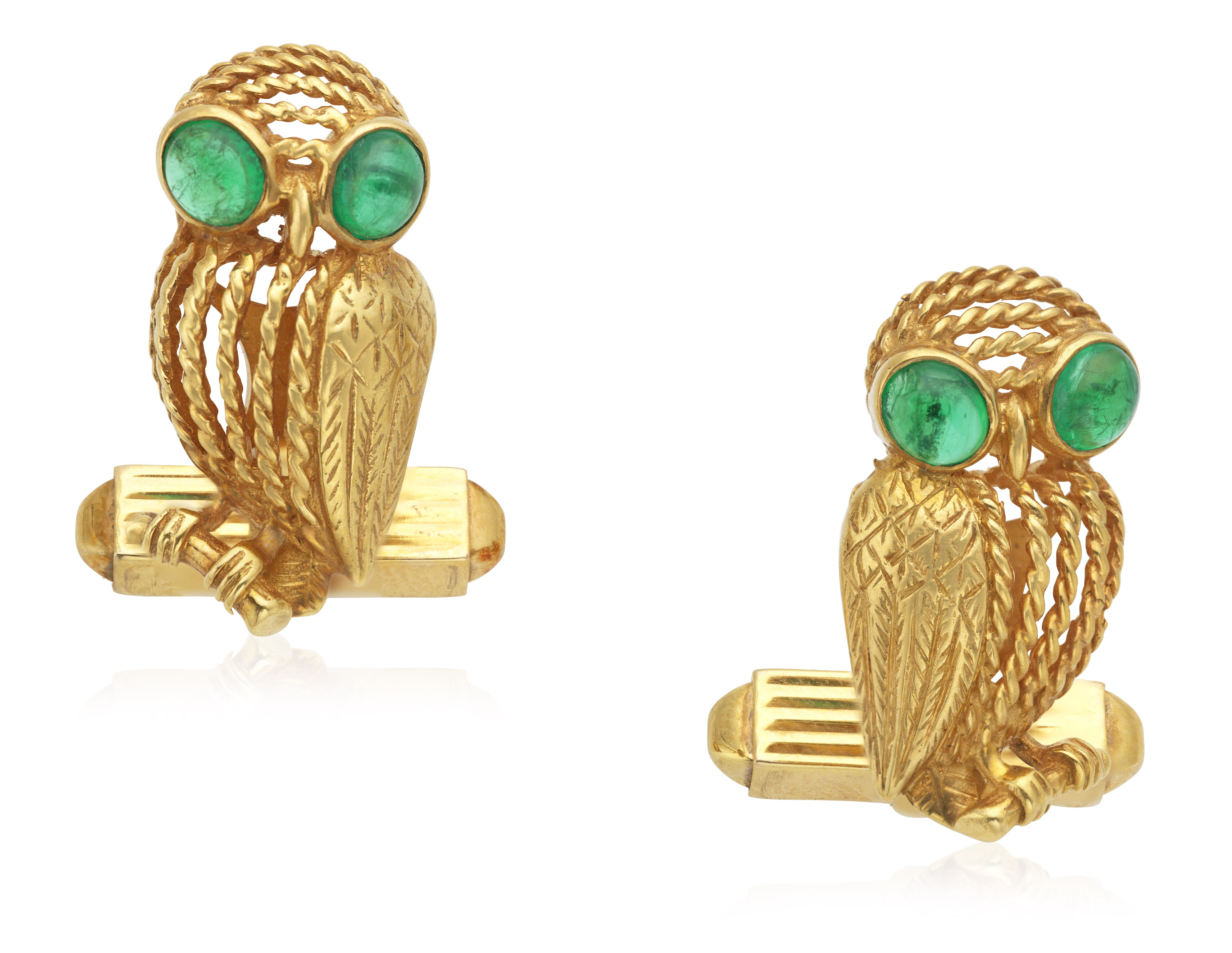 CARTIER GOLD AND EMERALD OWL CUFFLINKS, | Christie’s