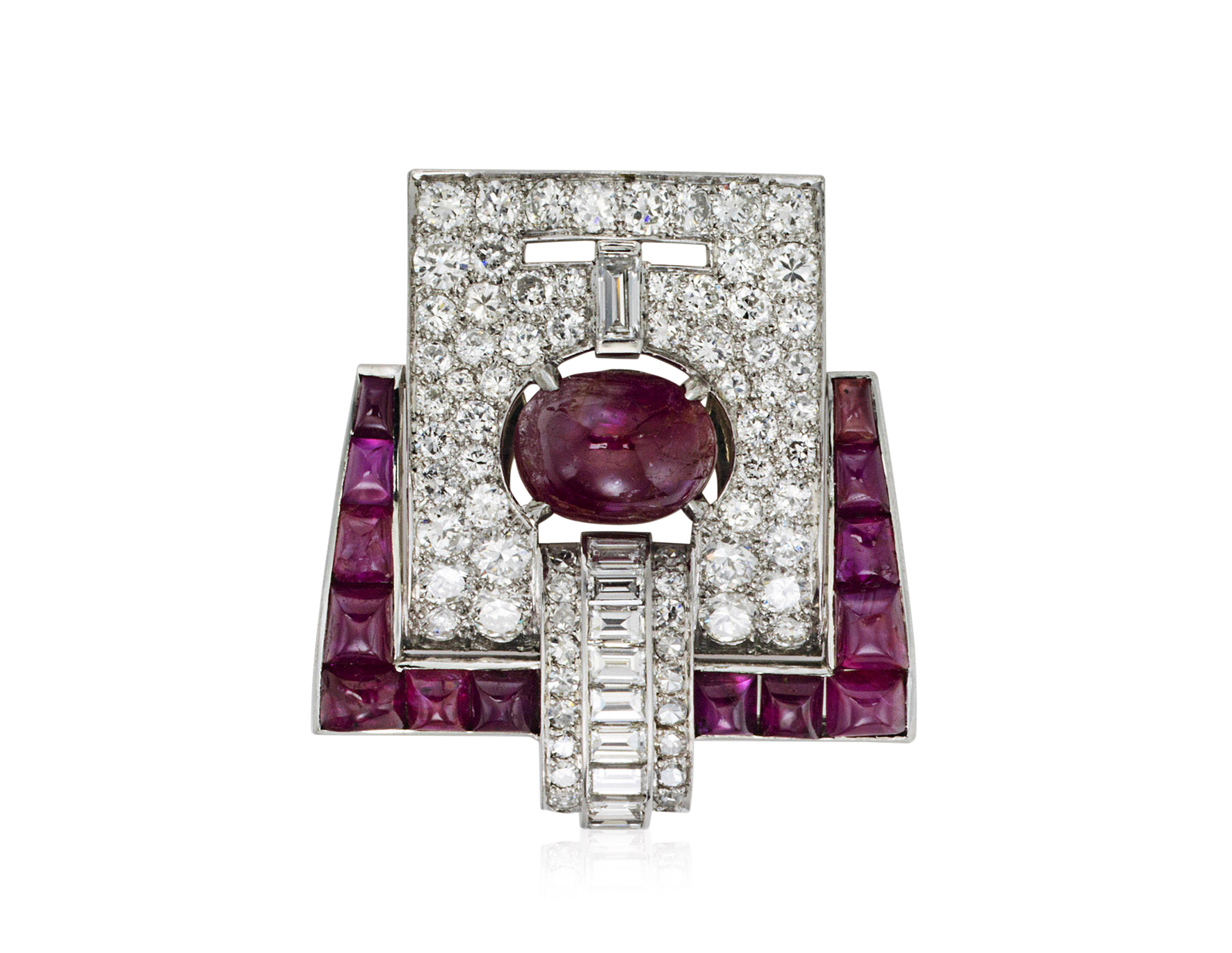 ART DECO CABOCHON RUBY AND DIAMOND CLIP BROOCH, | Christie’s