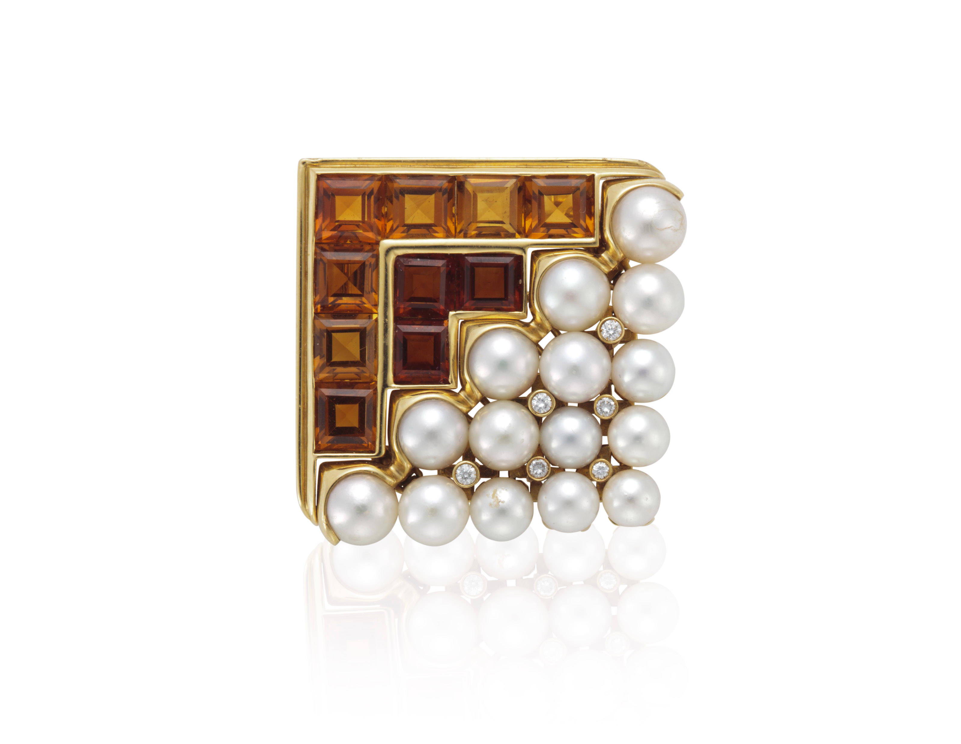 BULGARI CITRINE, CULTURED PEARL AND DIAMOND BROOCH, | Christie’s