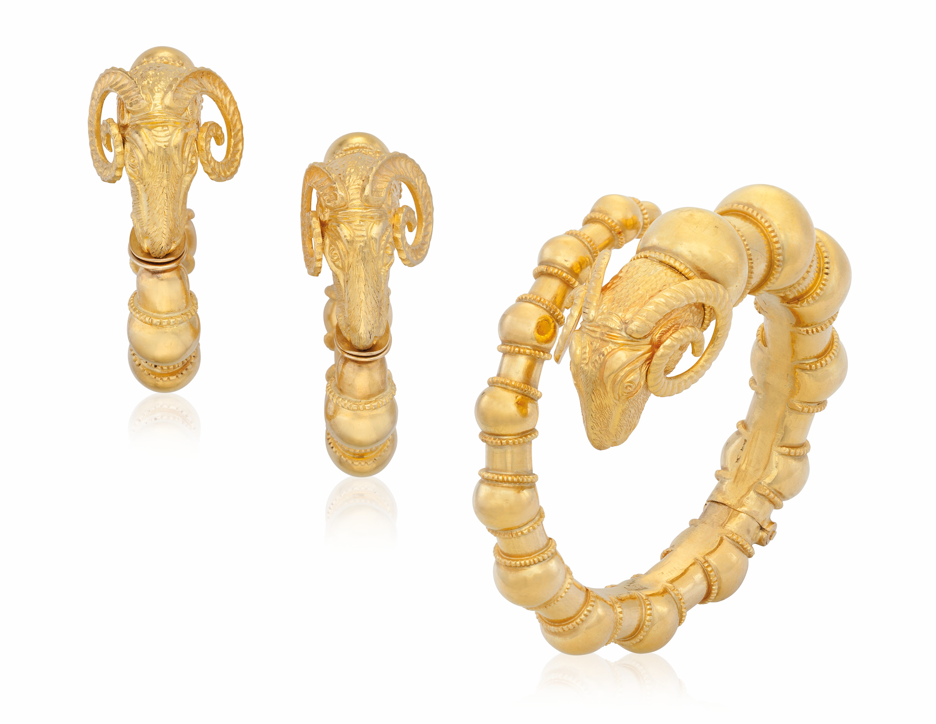 GOLD BANGLE AND HOOP EARRINGS, | Christie’s