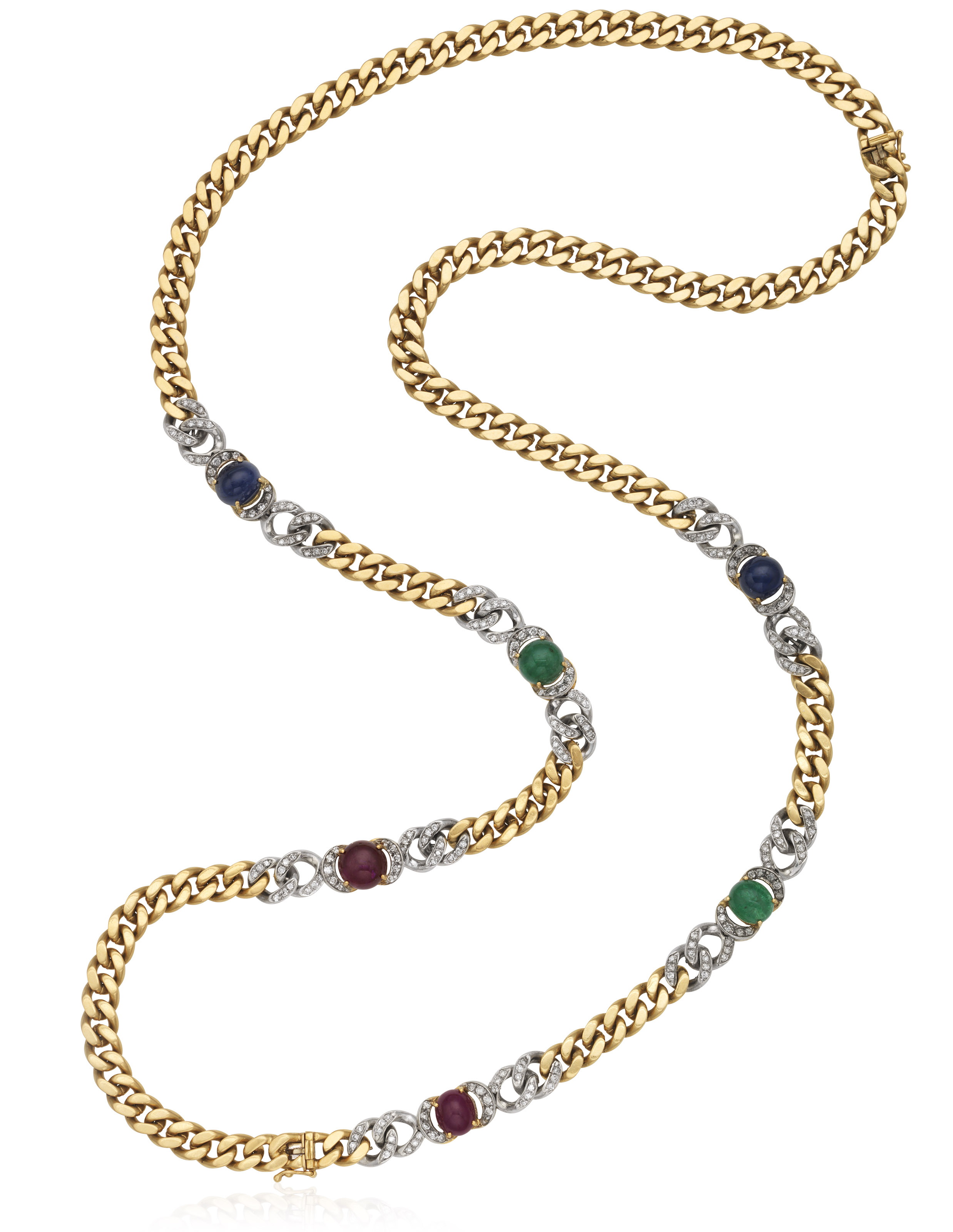 RUBY, EMERALD, SAPPHIRE AND DIAMOND LONG CHAIN NECKLACE, | Christie’s