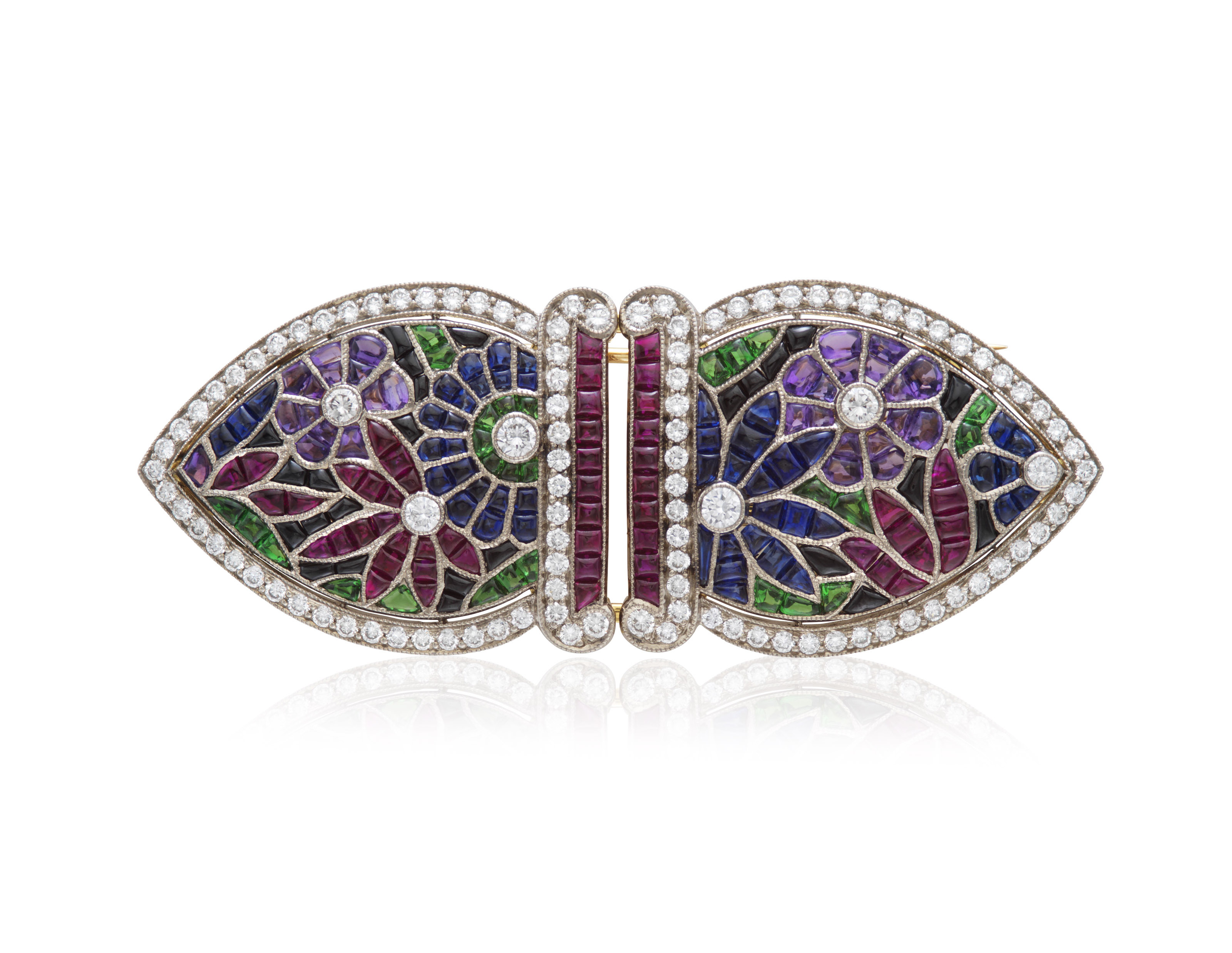DIAMOND AND MULTI GEM DOUBLE-CLIP BROOCH, | Christie’s