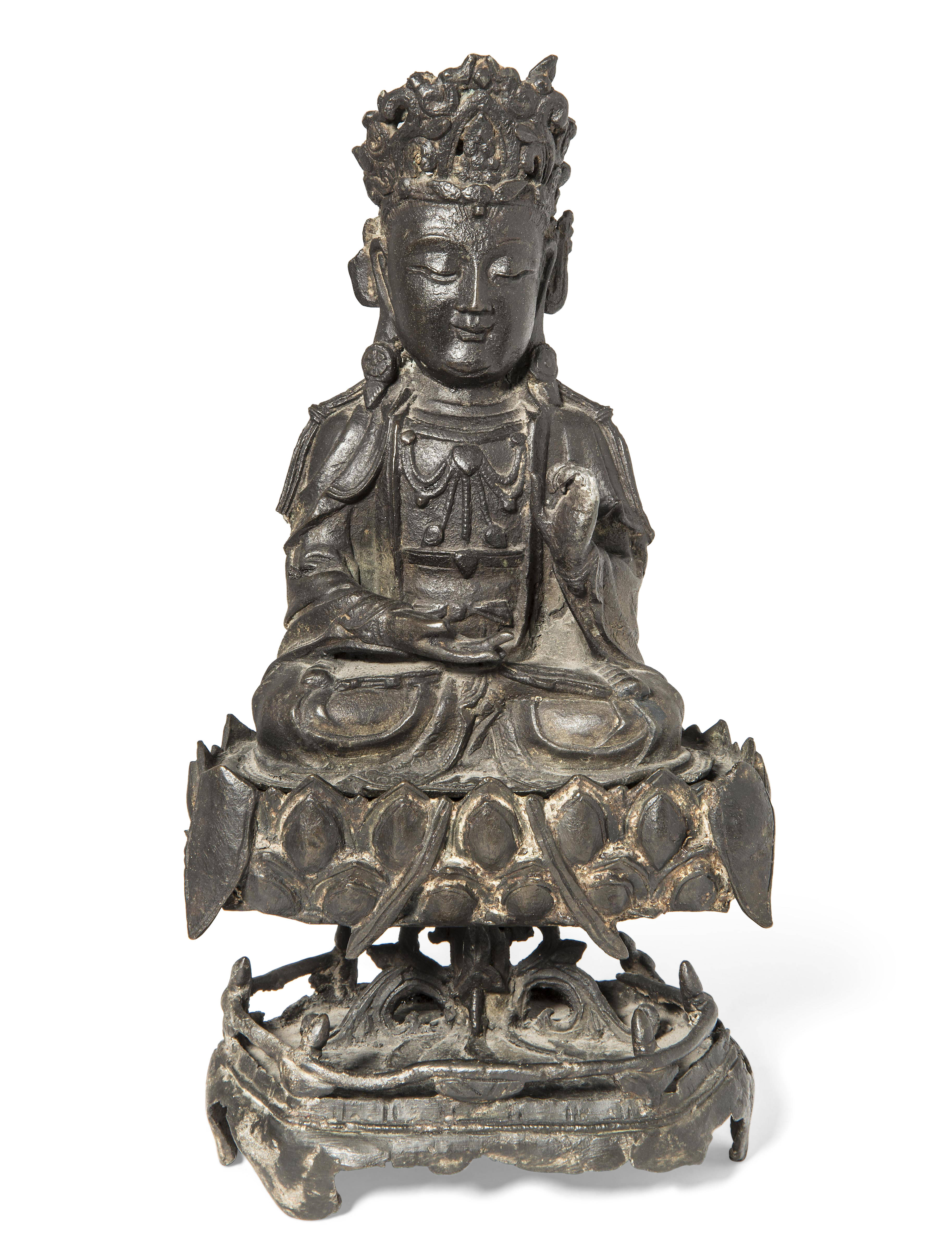 A BRONZE FIGURE OF GUANYIN ON A LOTUS BASE, CHINA, MING DYNASTY (1368 ...