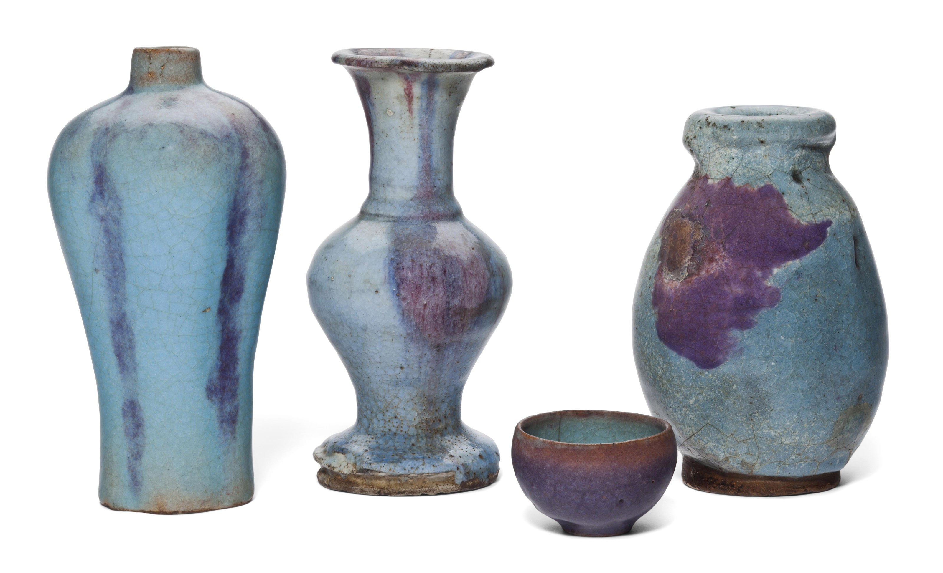 THREE 'MA JUN' VESSELS AND A JUNYAO-TYPE BALUSTER VASE, MING-QING ...