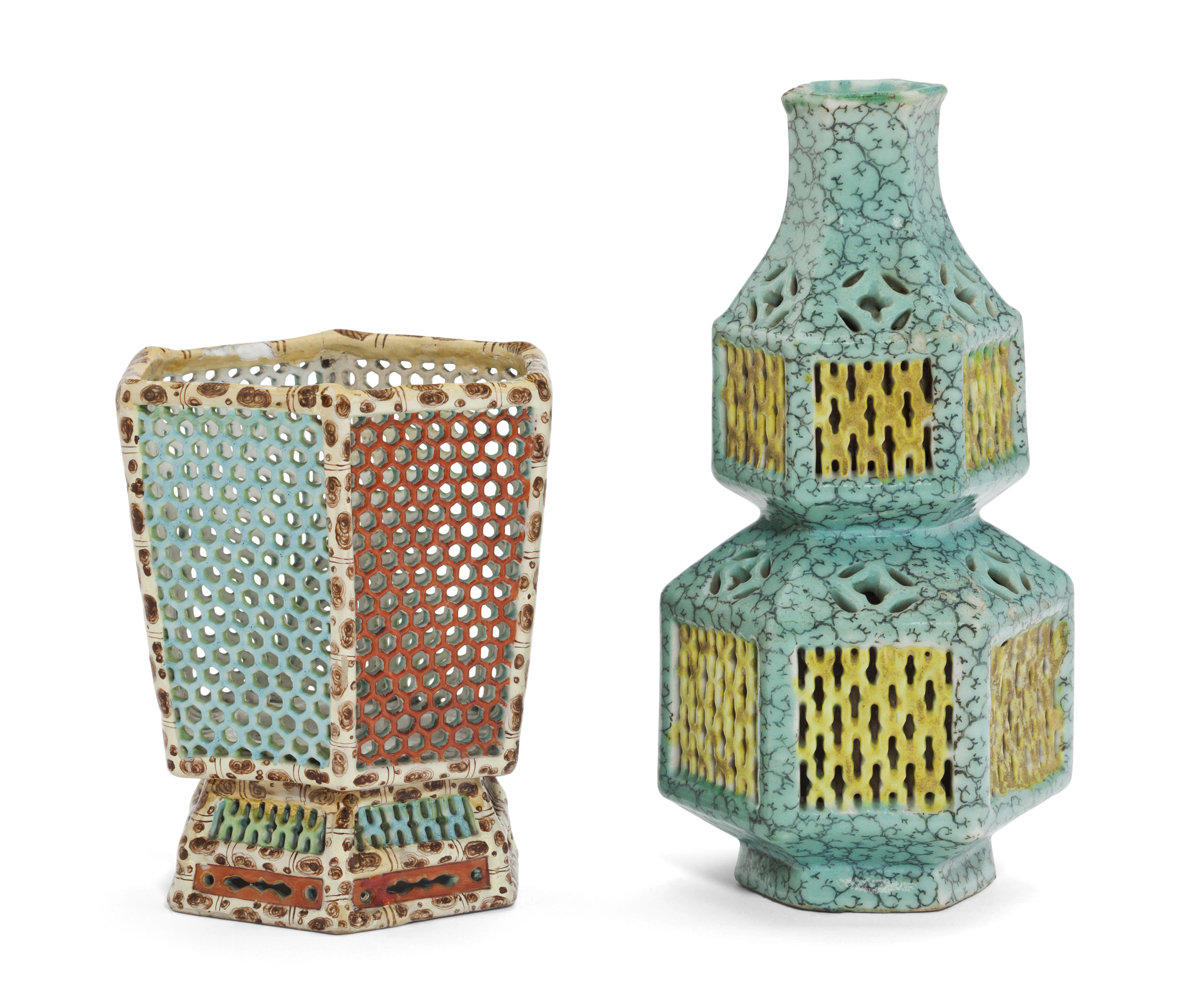 TWO ENAMELED RETICULATED VESSELS, 18TH CENTURY | Christie’s