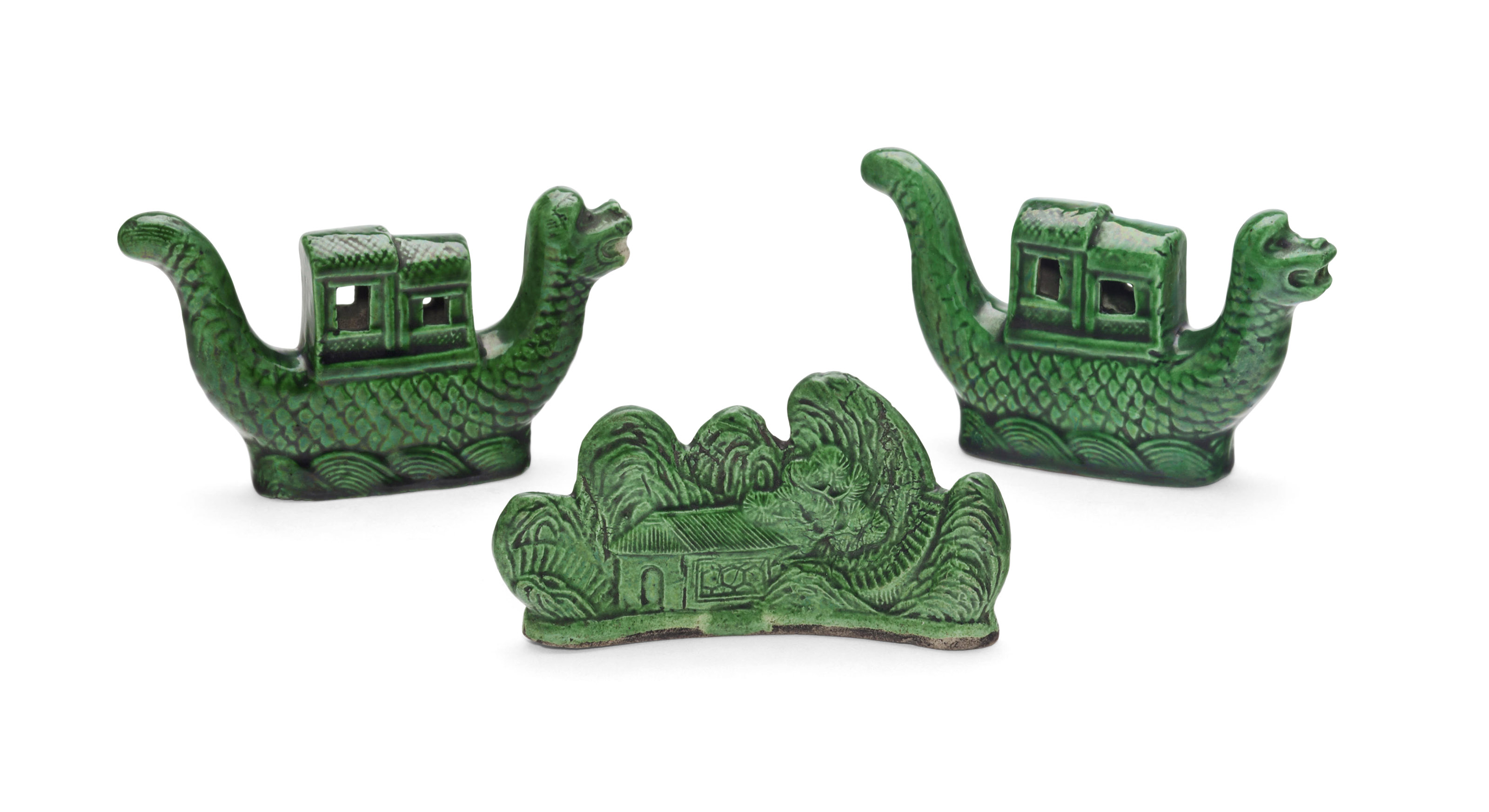 THREE GREEN-GLAZED MOLDED SCHOLAR'S OBJECTS, 18TH-19TH CENTURY | Christie’s