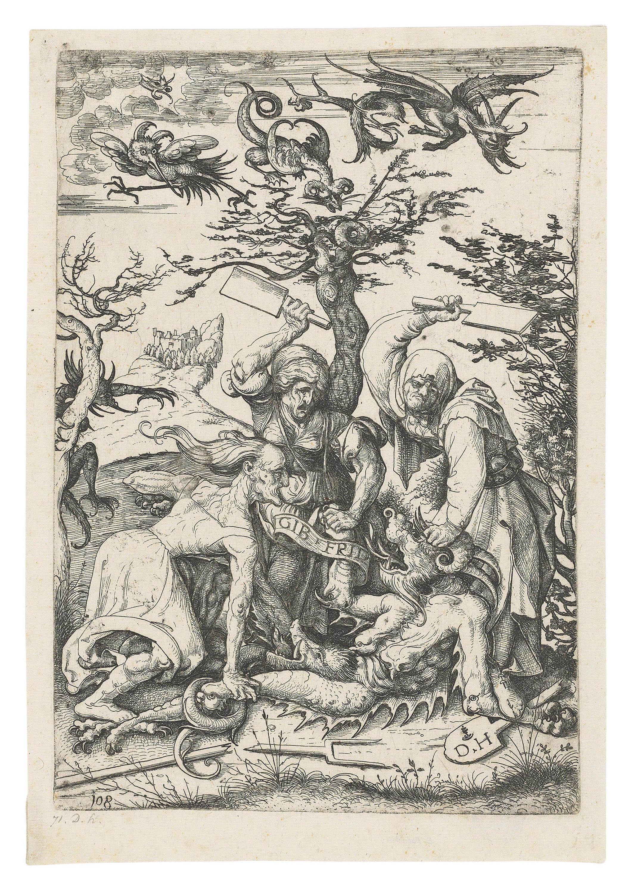 DANIEL HOPFER (CIRCA 1470-1536), Three old Women beating a Devil ('GIB ...