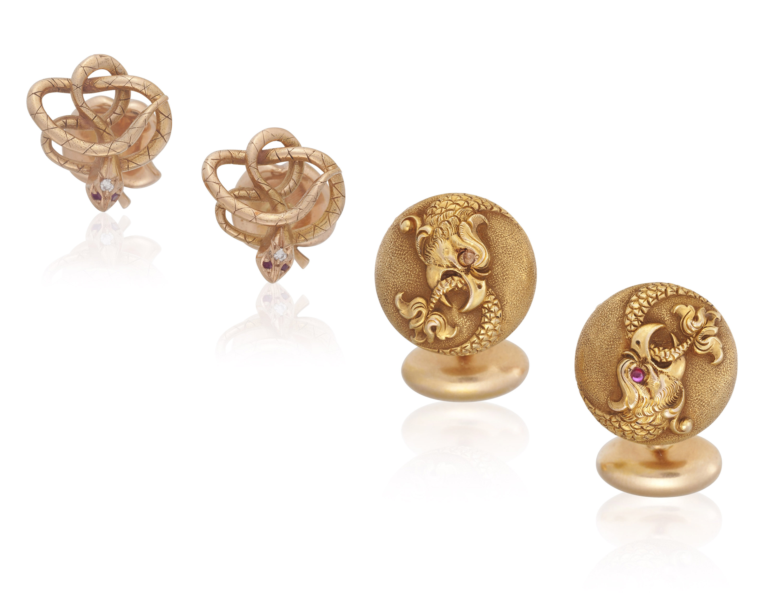 TWO PAIRS OF GOLD AND GEM SET CUFFLINKS, | Christie’s