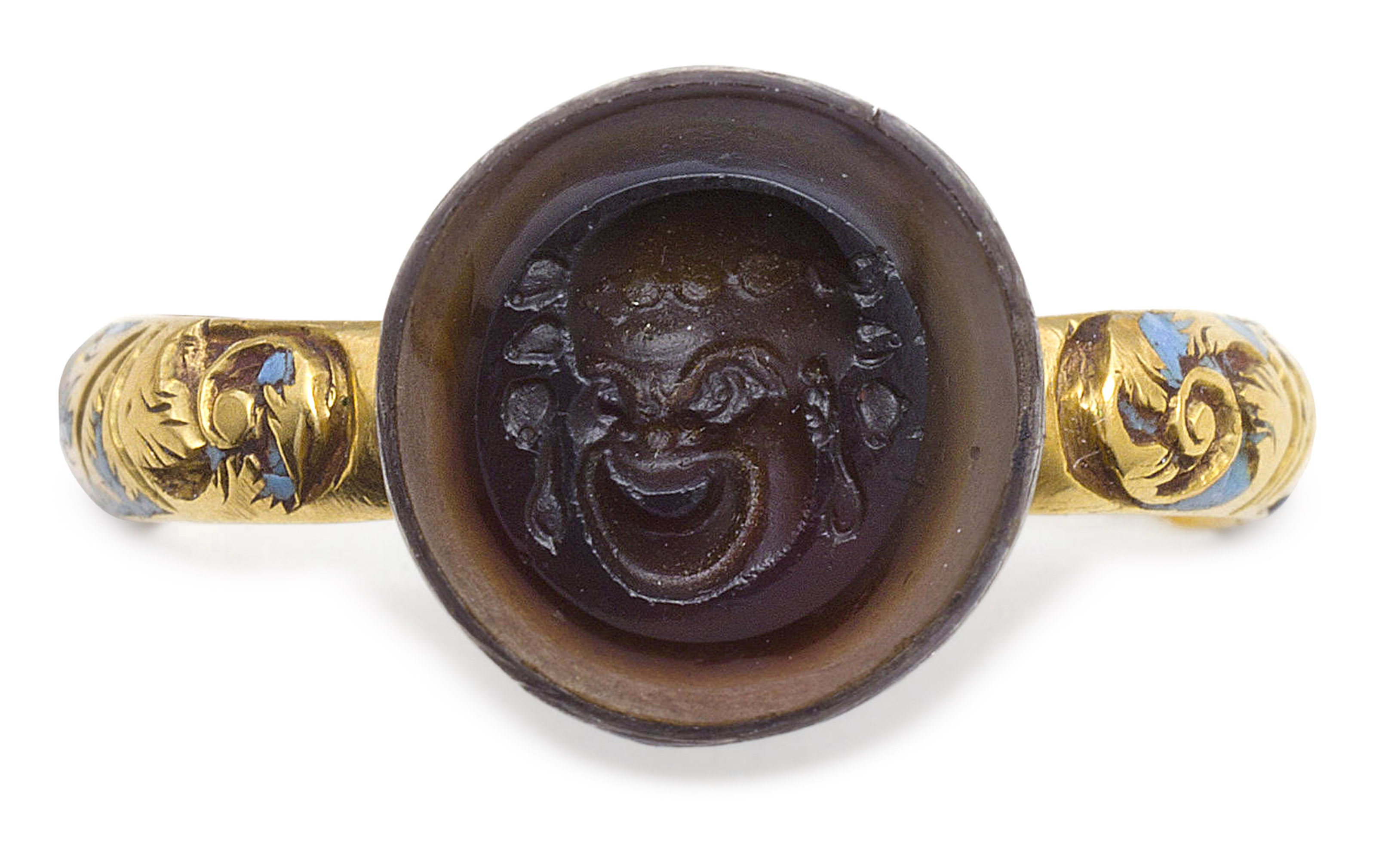 A ROMAN BANDED AGATE RINGSTONE WITH A THEATER MASK, CIRCA 1ST CENTURY B ...