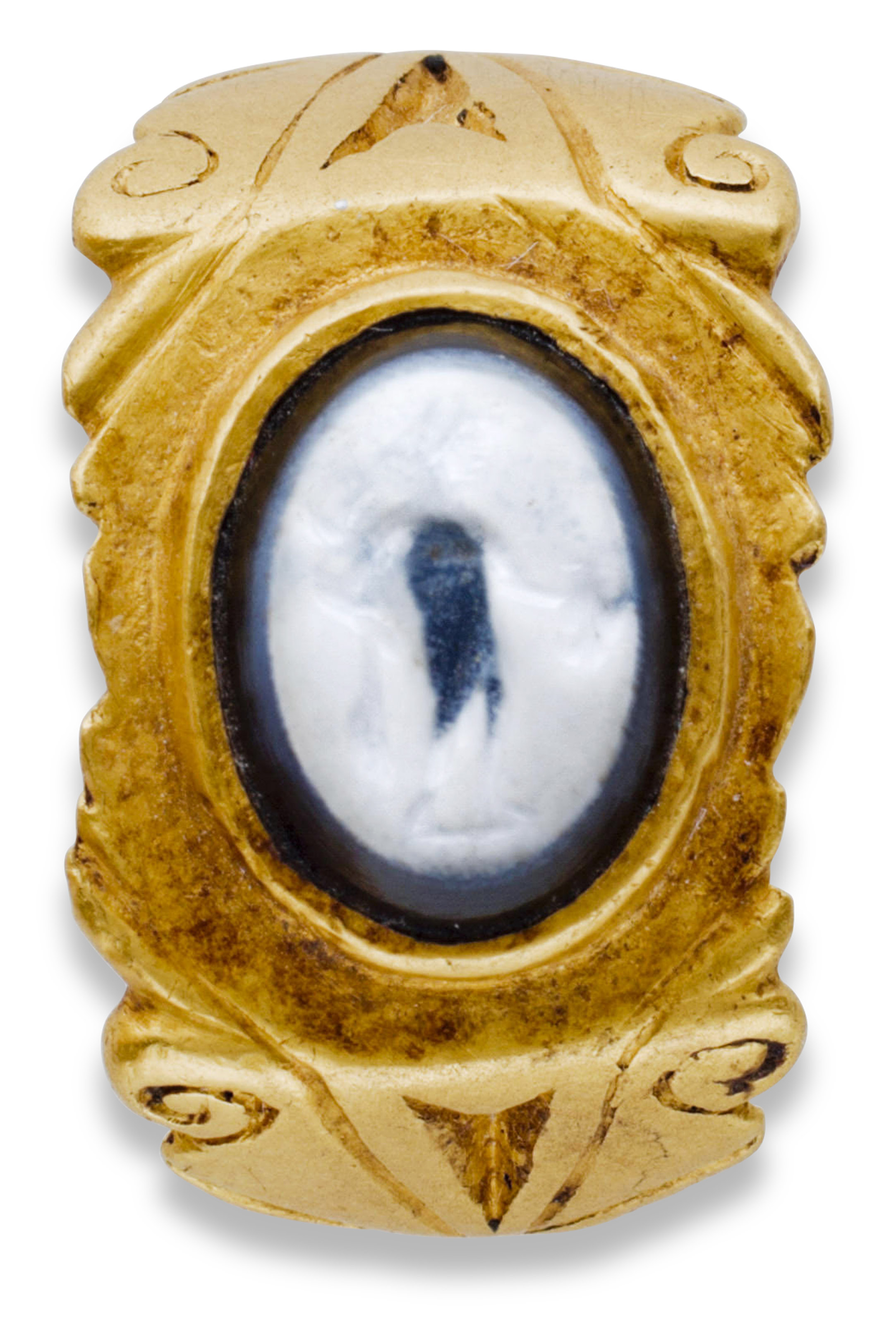 A ROMAN GOLD AND NICOLO FINGER RING WITH A STANDING MERCURY, CIRCA 3RD ...