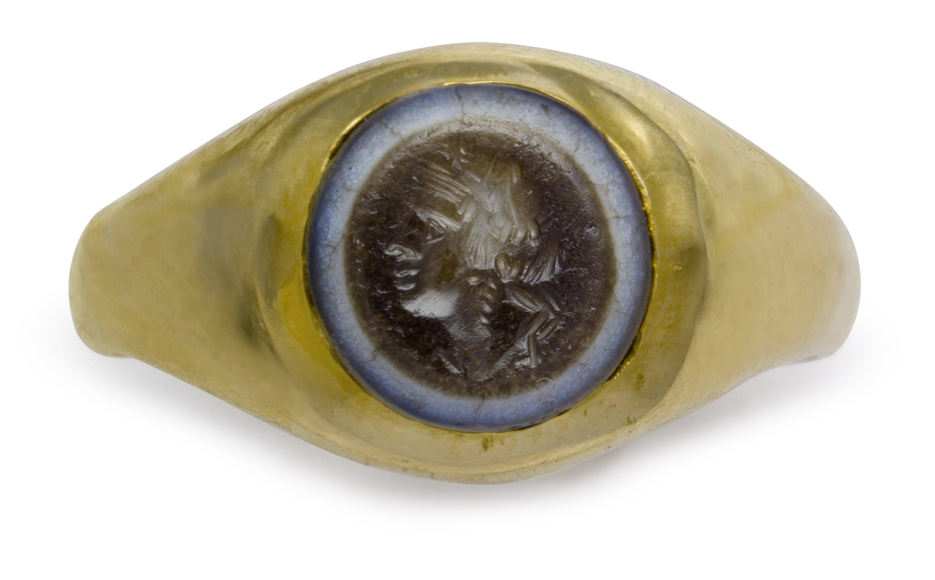 A ROMAN BANDED AGATE RINGSTONE WITH A HEAD OF BACCHUS, CIRCA 1ST ...