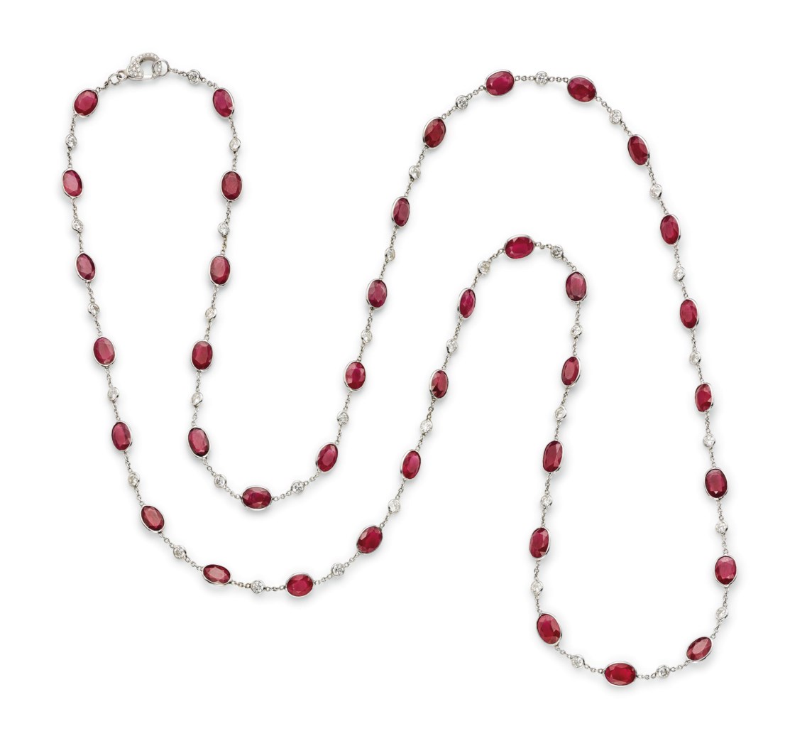 A RUBY AND DIAMOND-SET LONGCHAIN