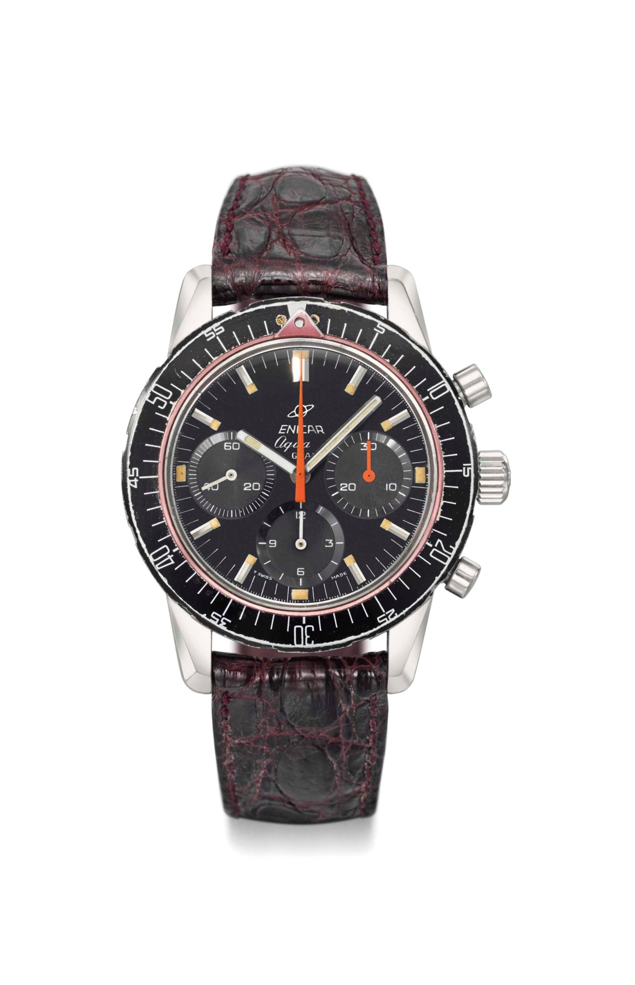 Enicar. A fine and large stainless steel chronograph wristwatch with ...