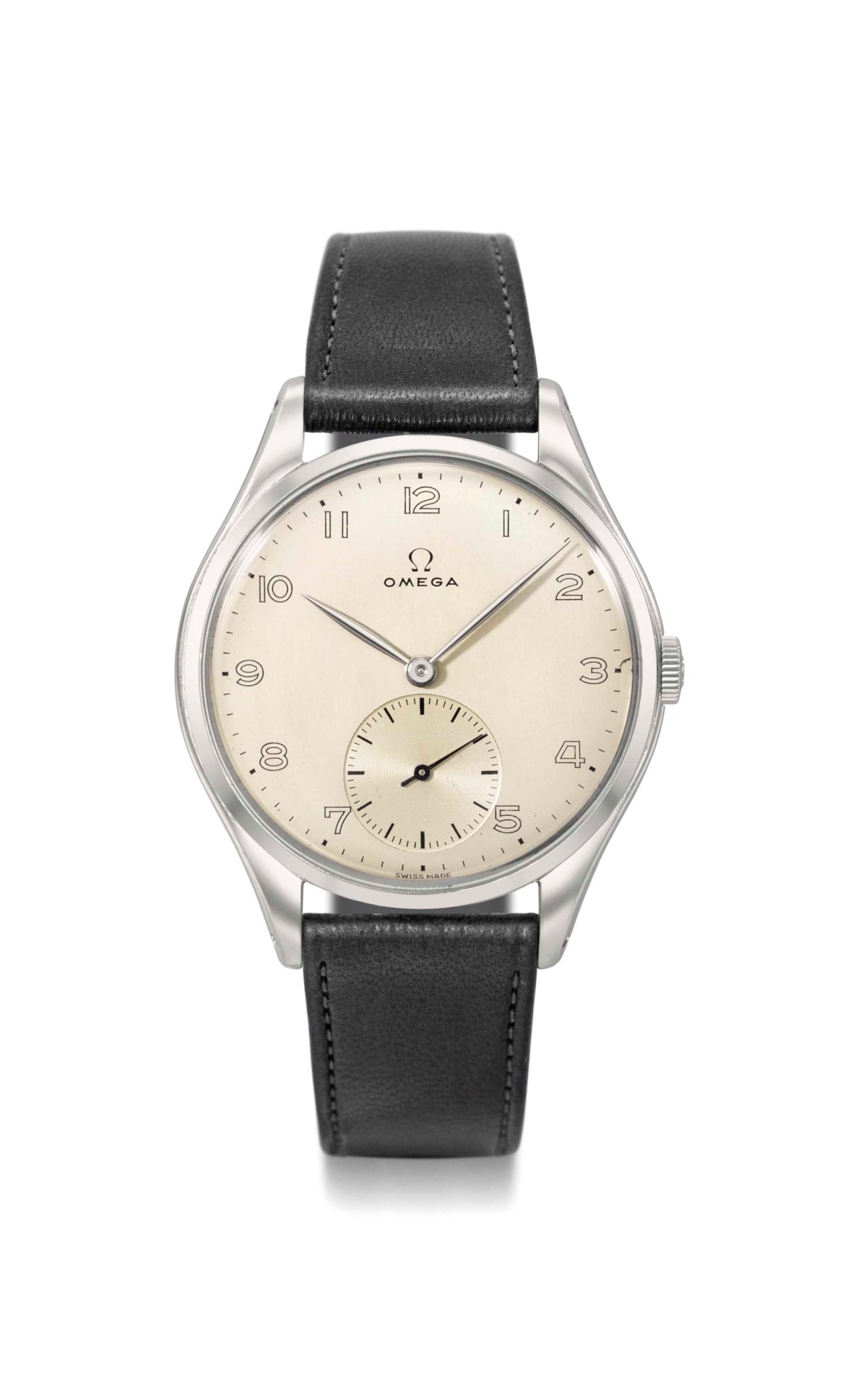 Omega. A rare and large stainless steel wristwatch