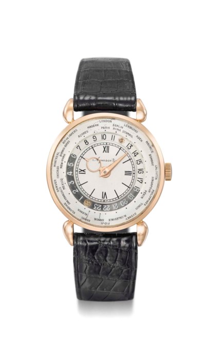 Agassiz. A very attractive 14K pink gold world time wristwatch, Signed ...