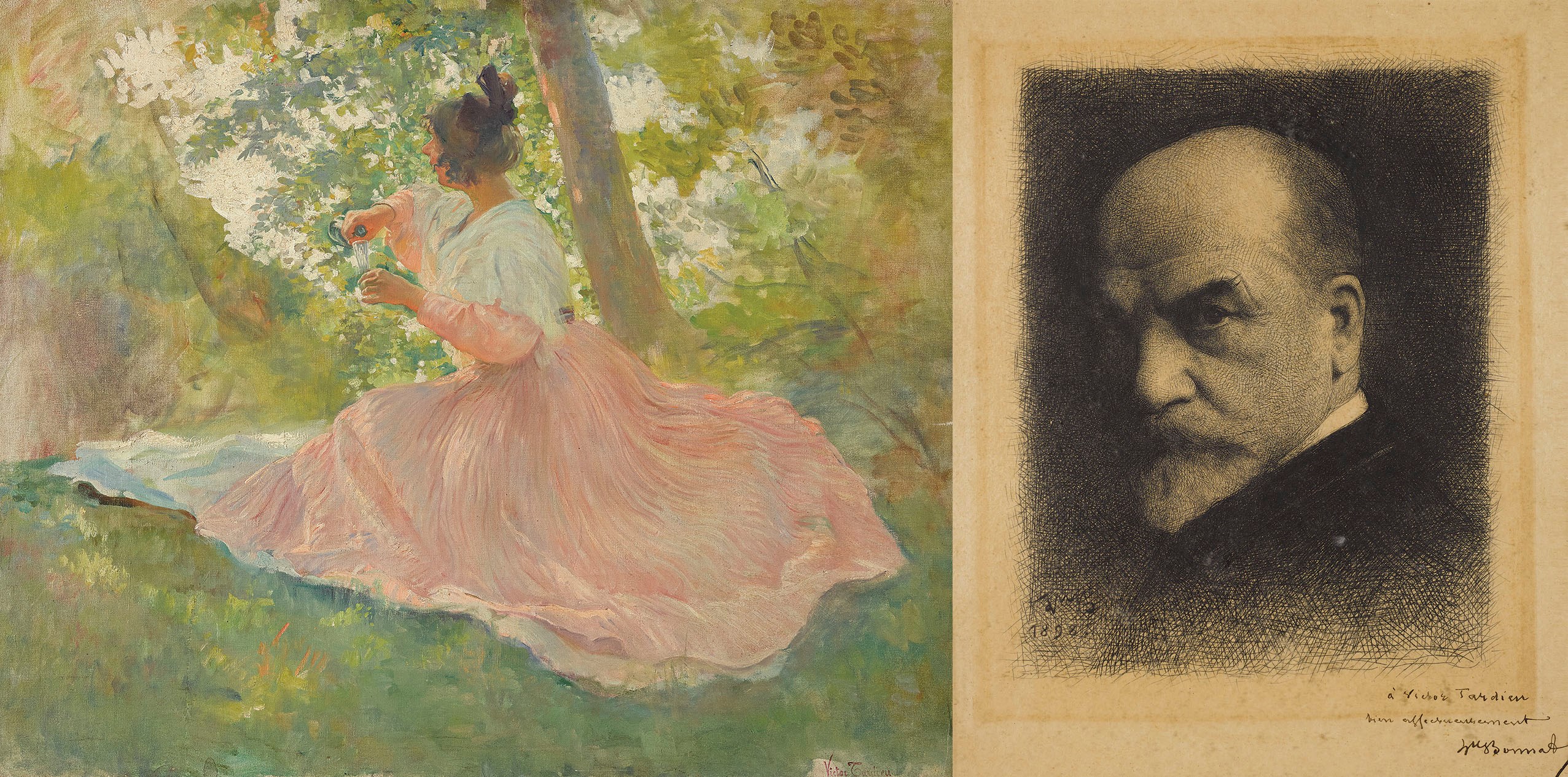 VICTOR TARDIEU (French, 1870-1937), Mimi Pinson; Self-Portrait of Leon ...