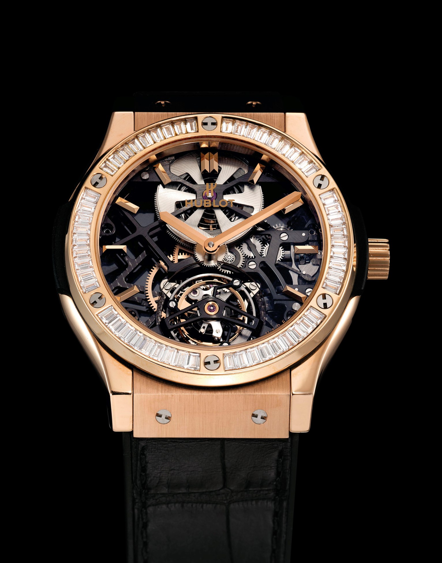 HUBLOT. A FINE, ATTRACTIVE AND RARE 18K PINK GOLD AND DIAMOND-SET ...