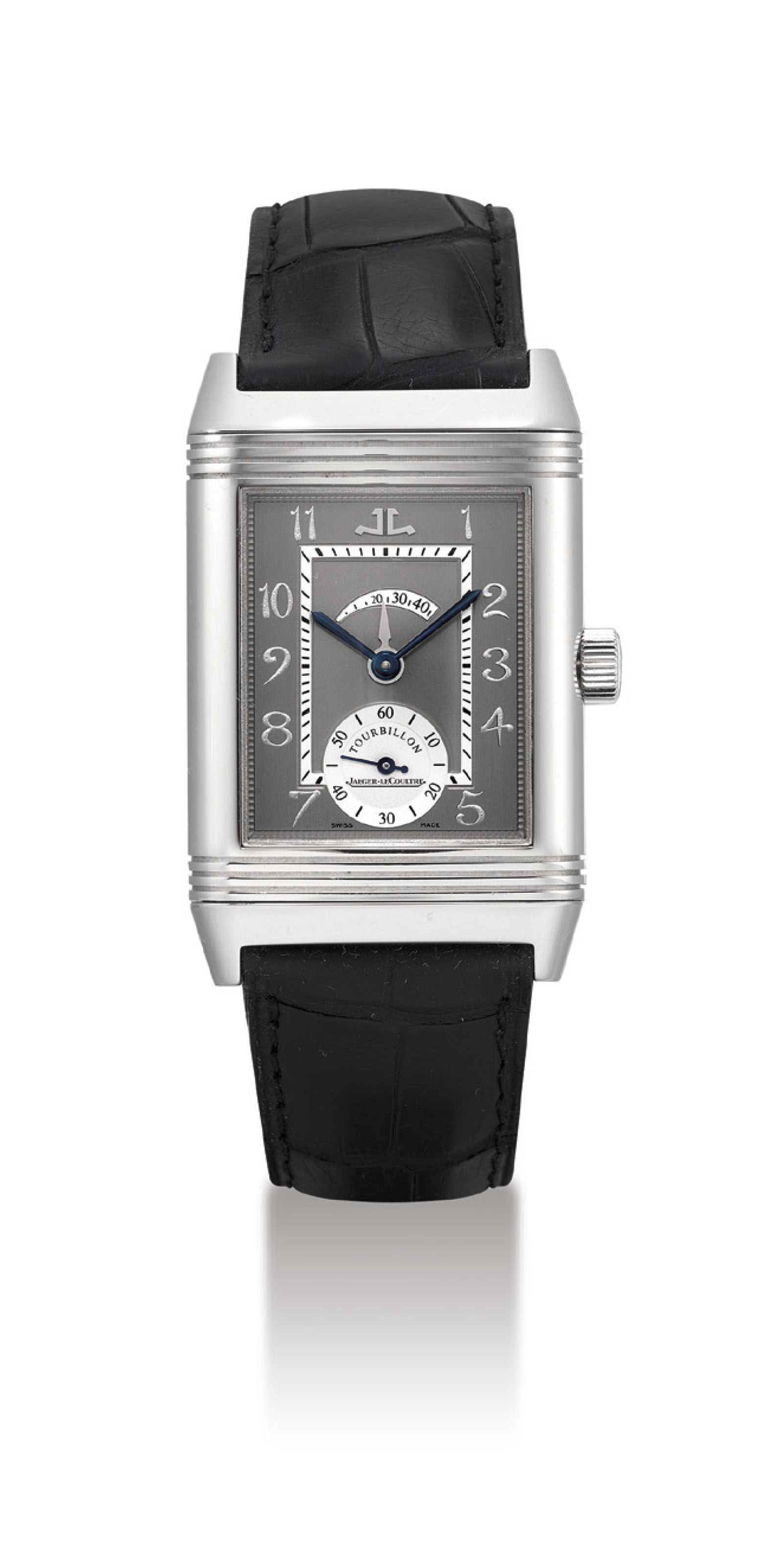 JAEGER-LECOULTRE. A FINE AND RARE PLATINUM LIMITED EDITION RECTANGULAR ...