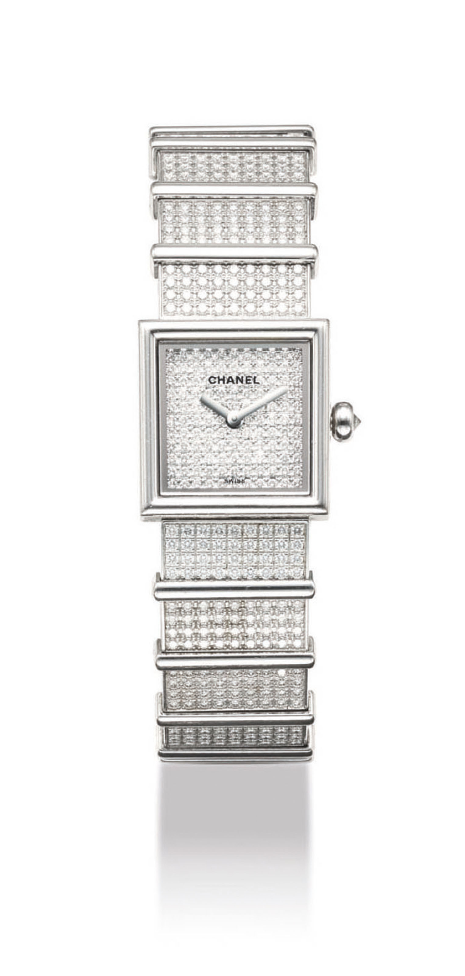 CHANEL. A LADY’S 18K WHITE GOLD AND DIAMOND-SET SQUARE WRISTWATCH WITH ...