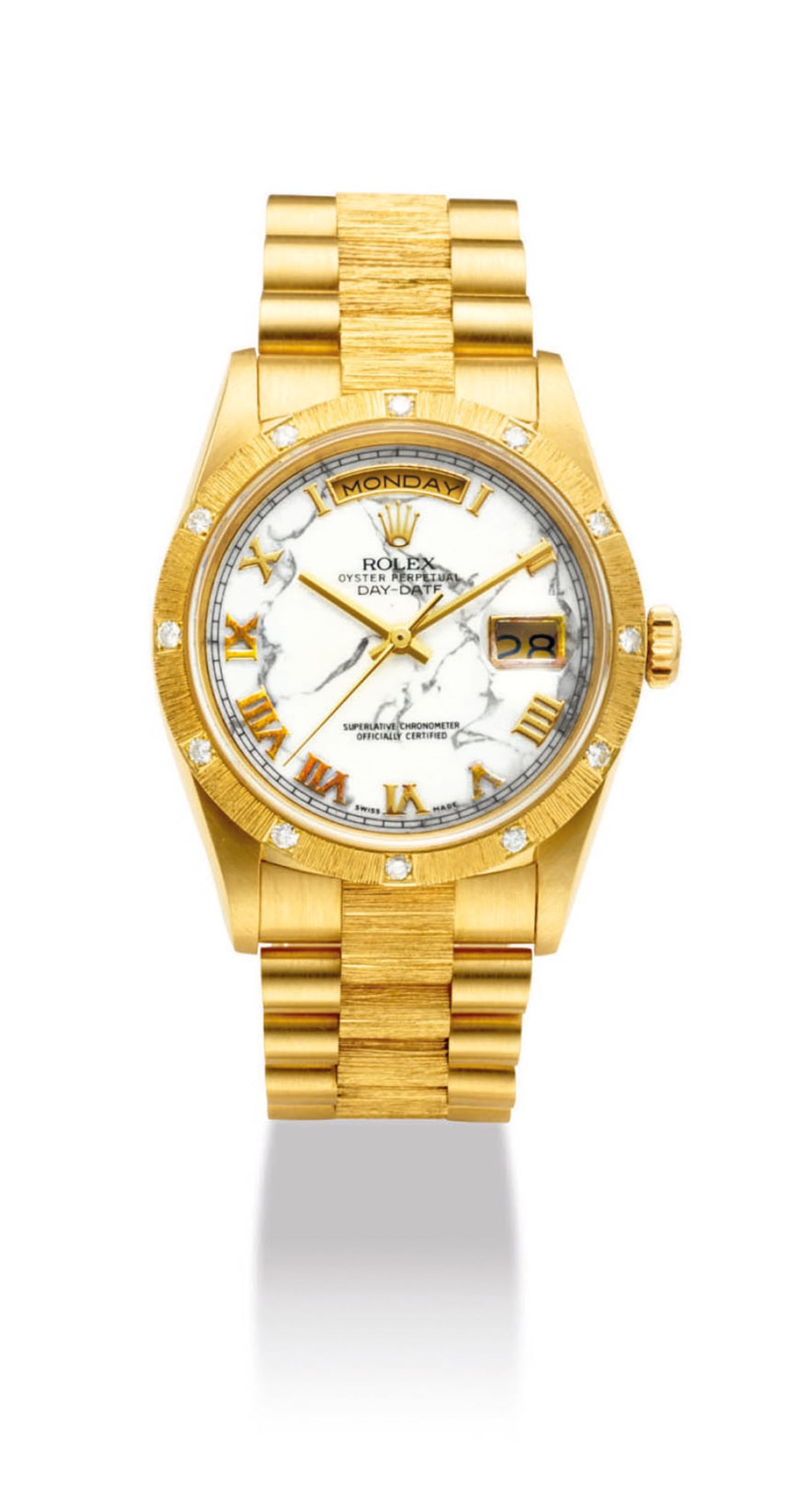 ROLEX. A RARE AND ATTRACTIVE 18K GOLD AND DIAMOND-SET AUTOMATIC ...