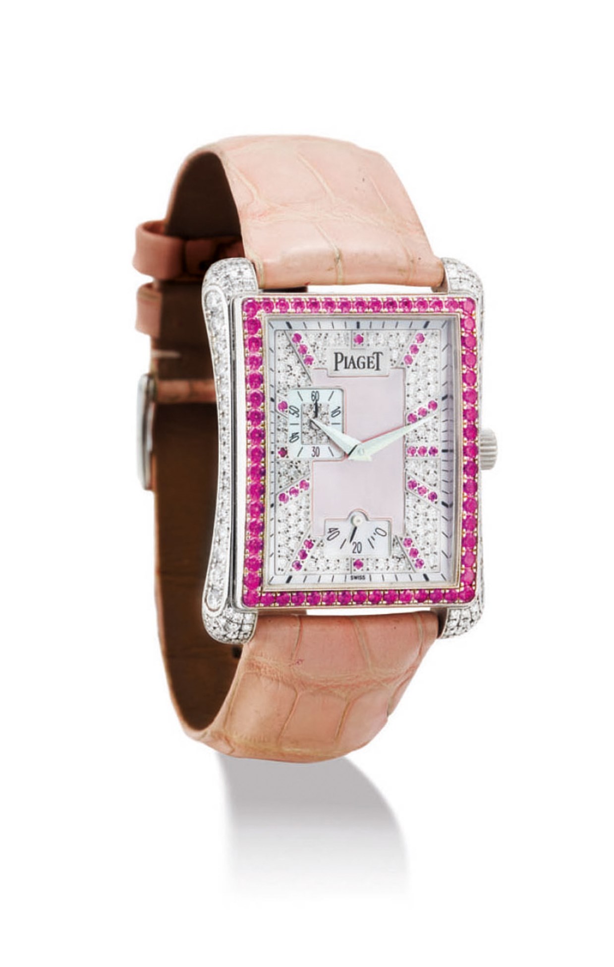 PIAGET. A LADY’S FINE 18K WHITE GOLD, DIAMOND AND PINK SAPPHIRE-SET ...