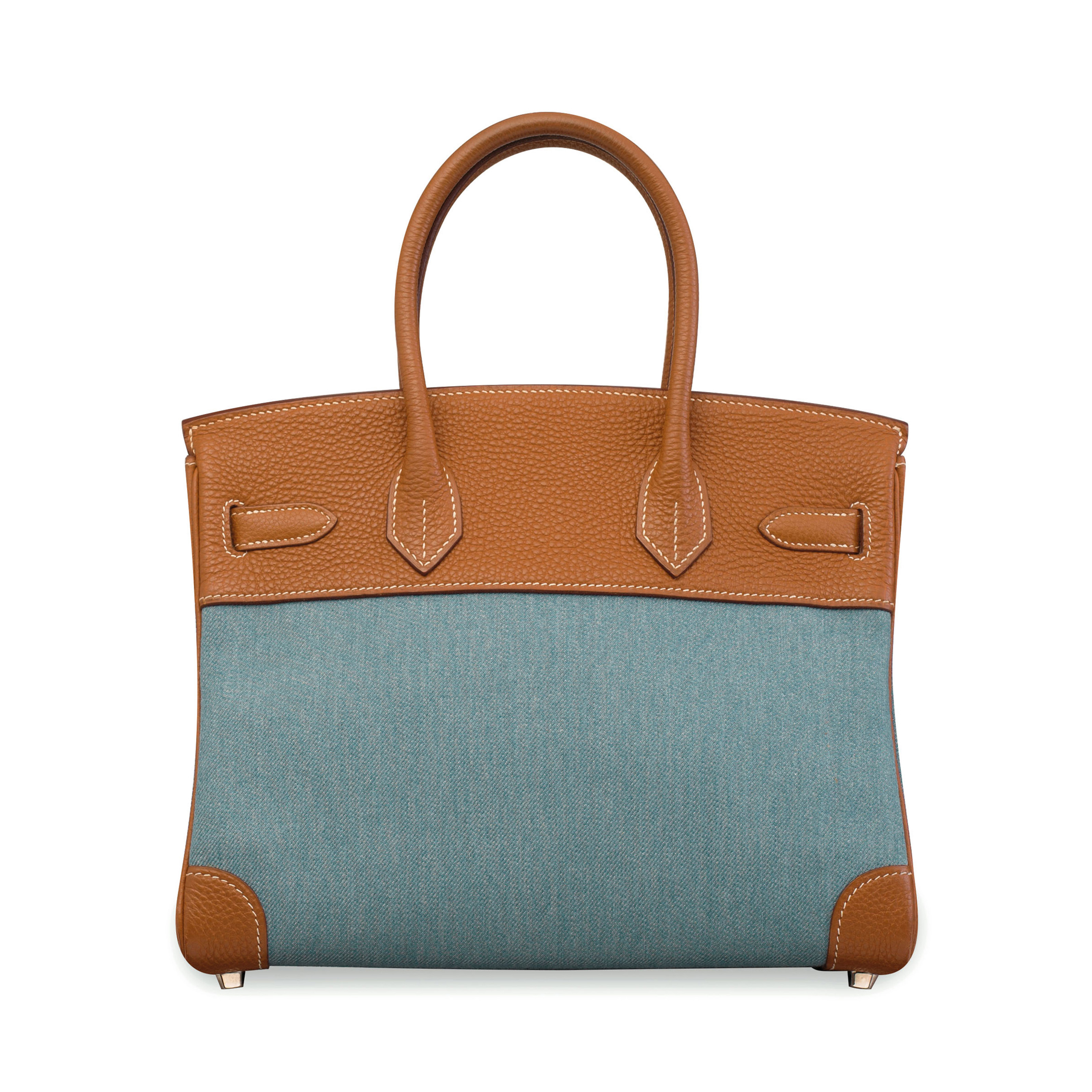 A GOLD TOGO LEATHER & DENIM BIRKIN 30 WITH PALLADIUM HARDWARE