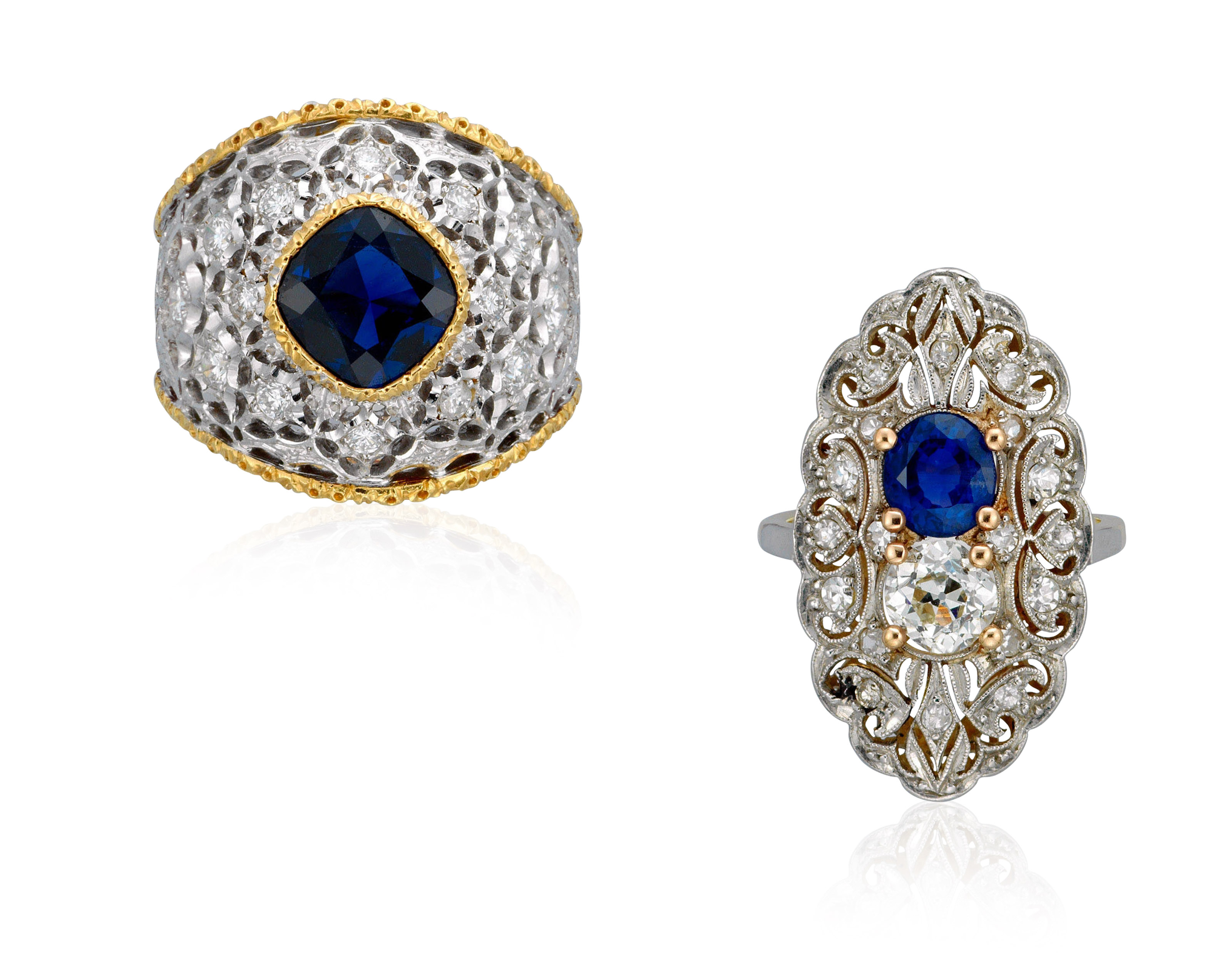 GROUP OF COLOURED SAPPHIRE, SAPPHIRE AND DIAMOND RINGS, ONE SIGNED ...