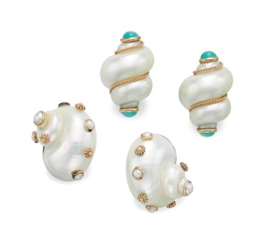 TWO PAIRS OF SHELL AND GOLD EAR CLIPS, BY MAZ | Christie's