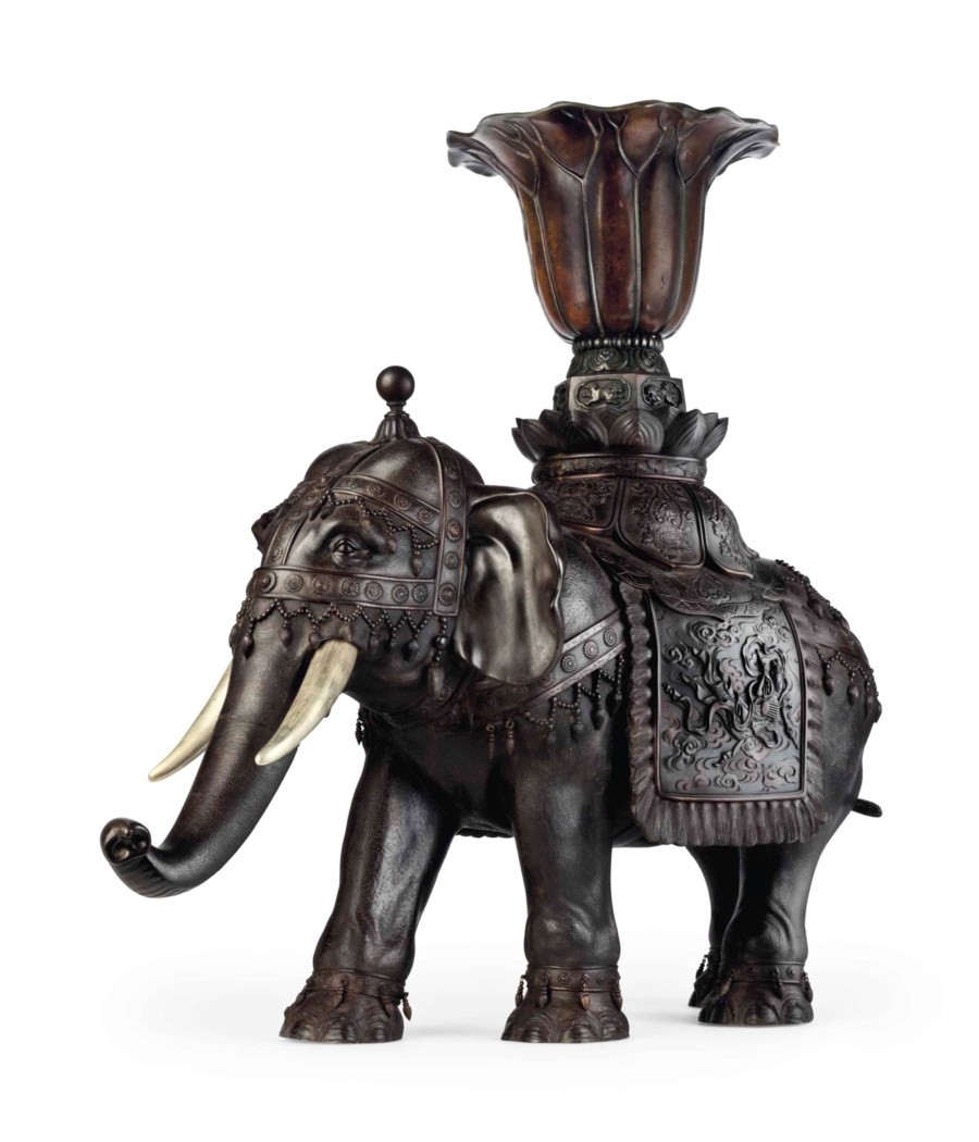 A large bronze model of an elephant, Meiji period (late 19th century ...