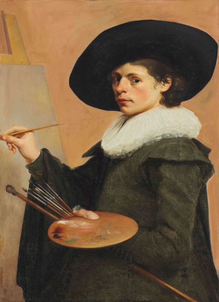 Amsterdam School, c. 1630, Portrait of an artist, half-length, holding ...