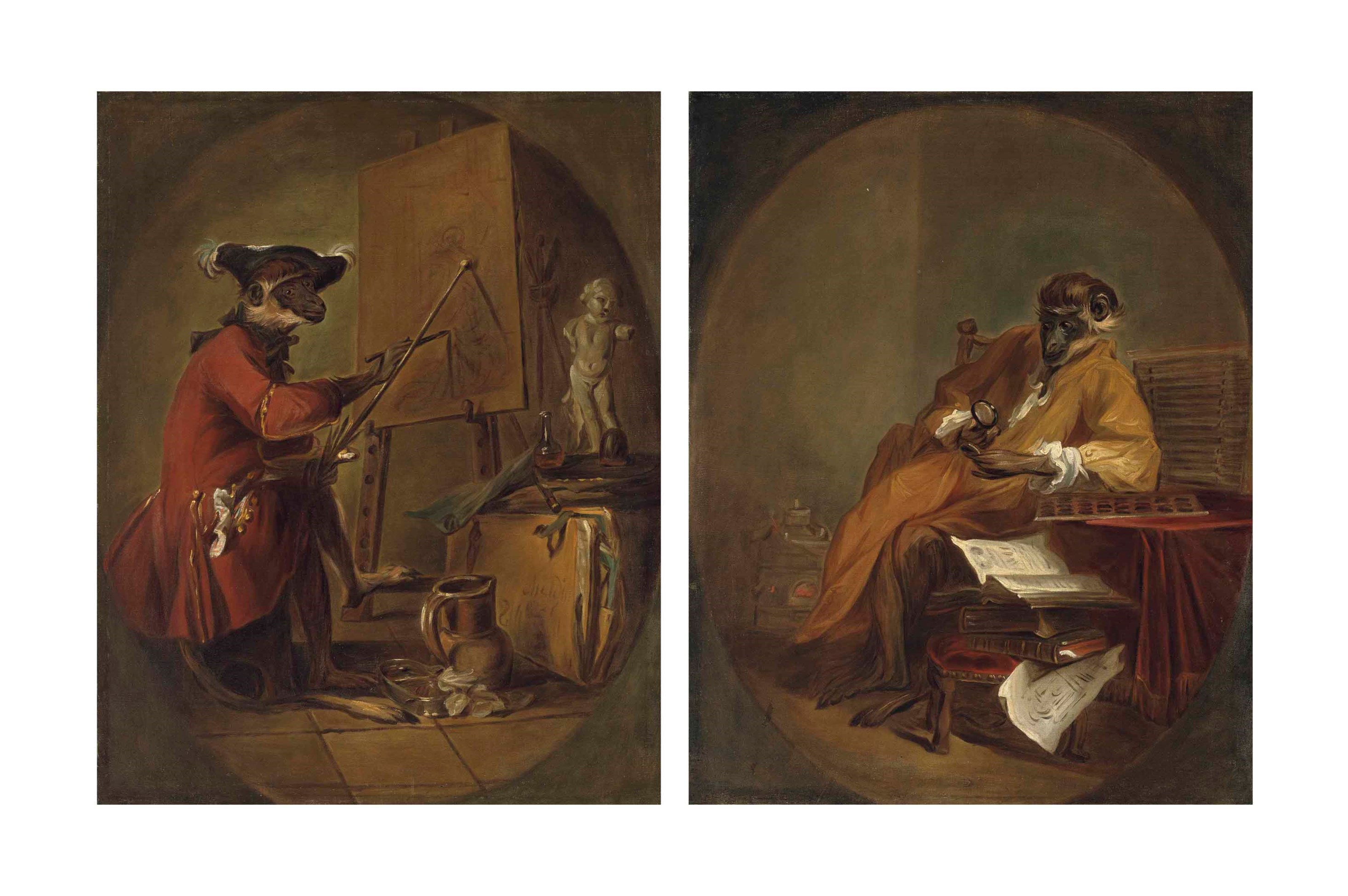 Attributed to Jean-Siméon Chardin (Paris 1699-1779), Le singe peintre ...