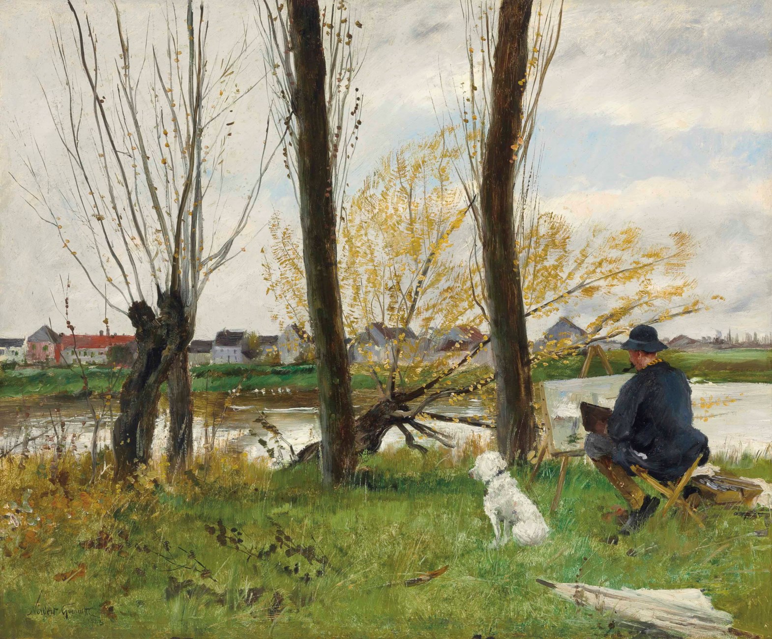Norbert Goeneutte (French, 1854-1894), Peintre au bord d'une rivière ...