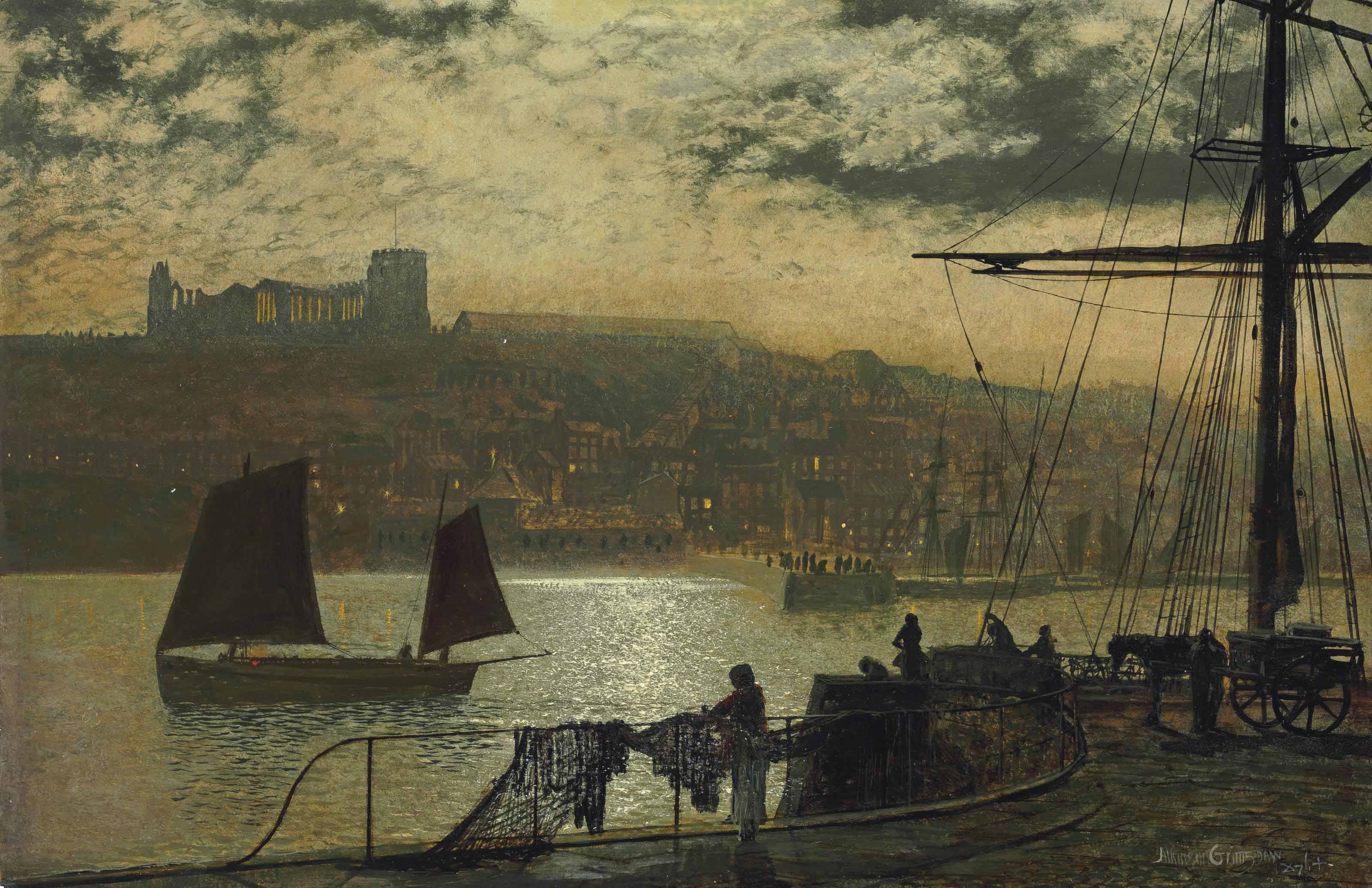 John Atkinson Grimshaw (British, 1836-1893) , Whitby Abbey and Church ...