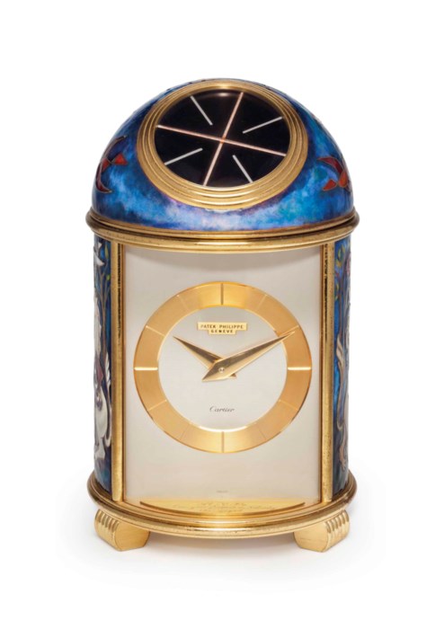 Patek Philippe, A Fine and Unique Gilt Brass and Enamel Solar-Powered ...