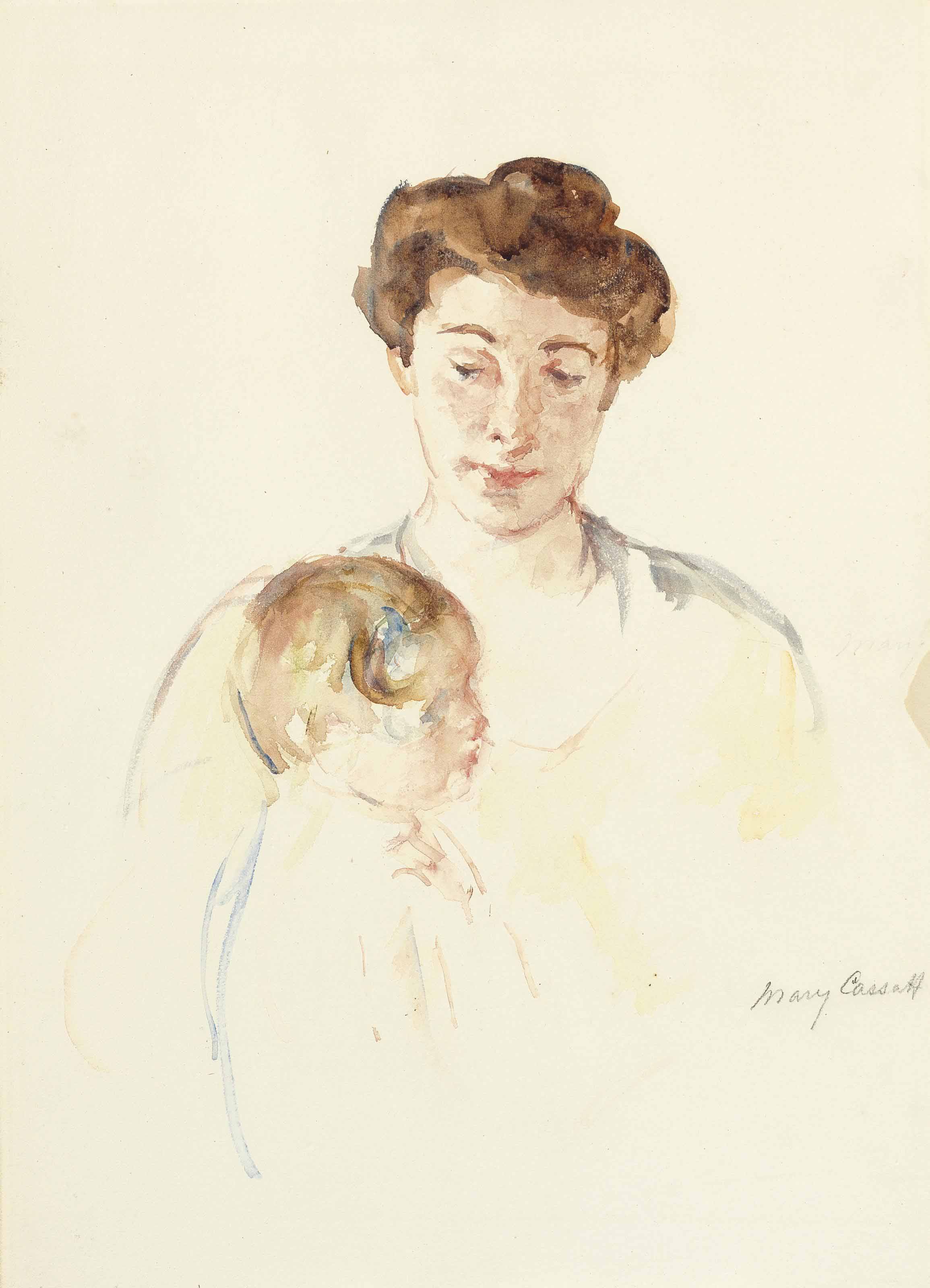 Sketch of Dark-Haired Mother with Her Baby at Left, Mary Cassatt (1844 ...