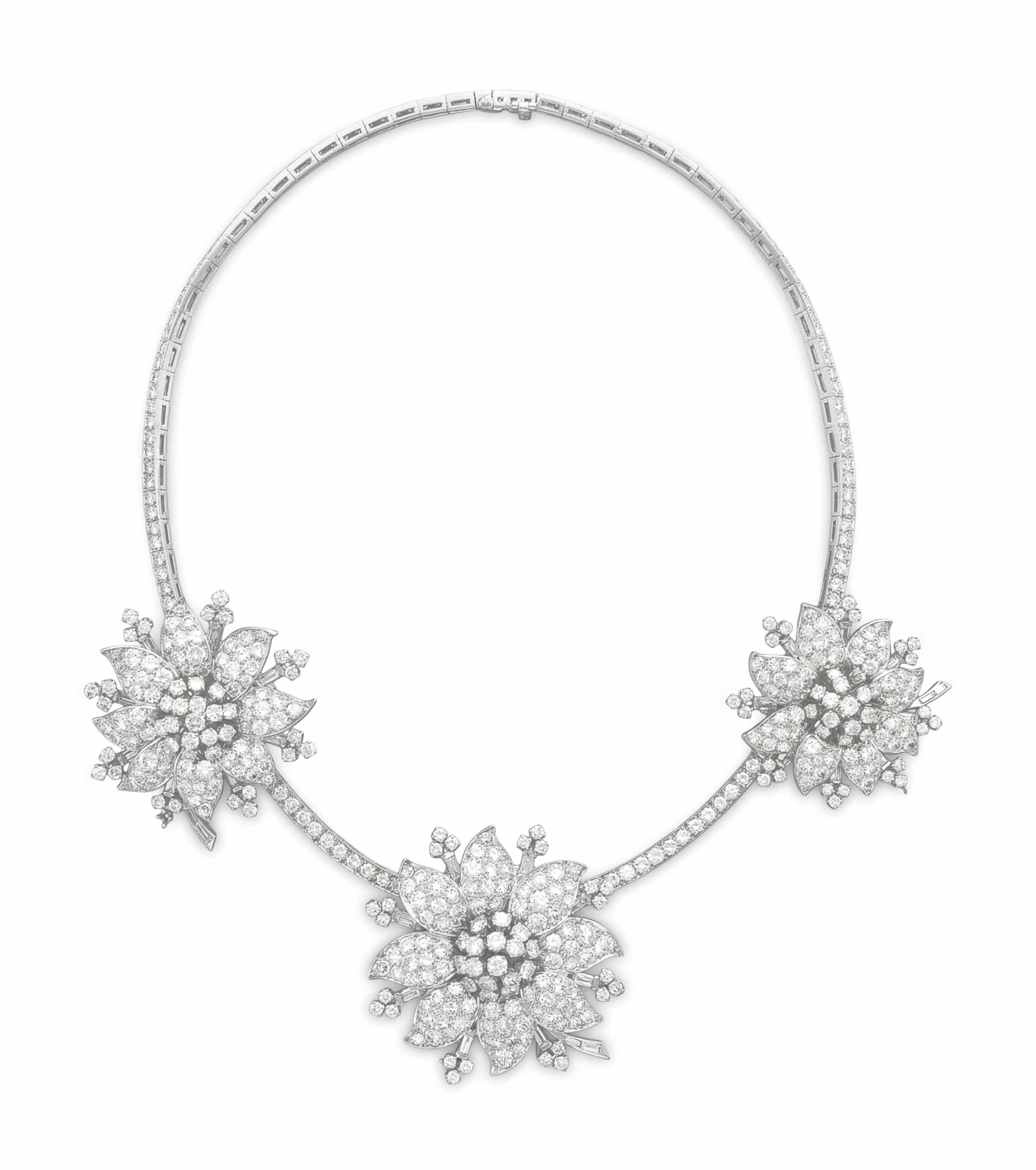 A DIAMOND FLOWER NECKLACE, BY VAN CLEEF & ARPELS
