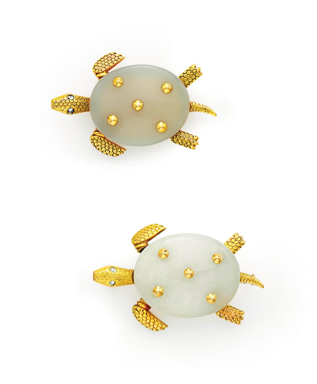 TWO AGATE, WHITE JADE, DIAMOND AND GOLD TURTLES, BY CARTIER | Christie's
