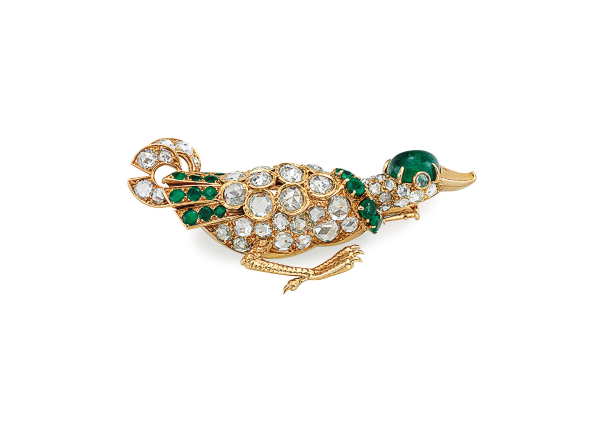 A DIAMOND AND EMERALD DUCK BROOCH, BY CARTIER