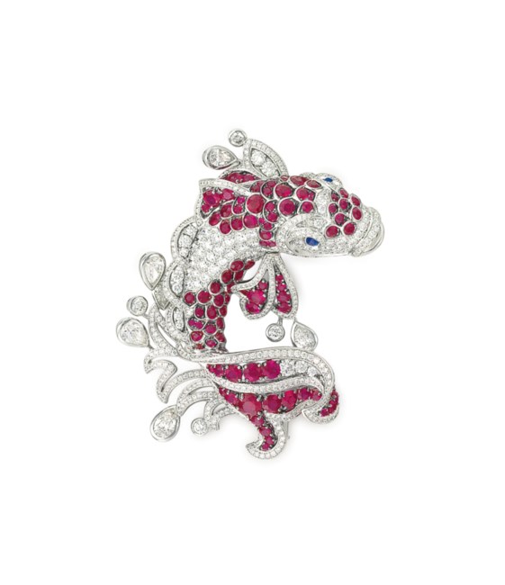 A RUBY AND DIAMOND BROOCH, BY GRAFF